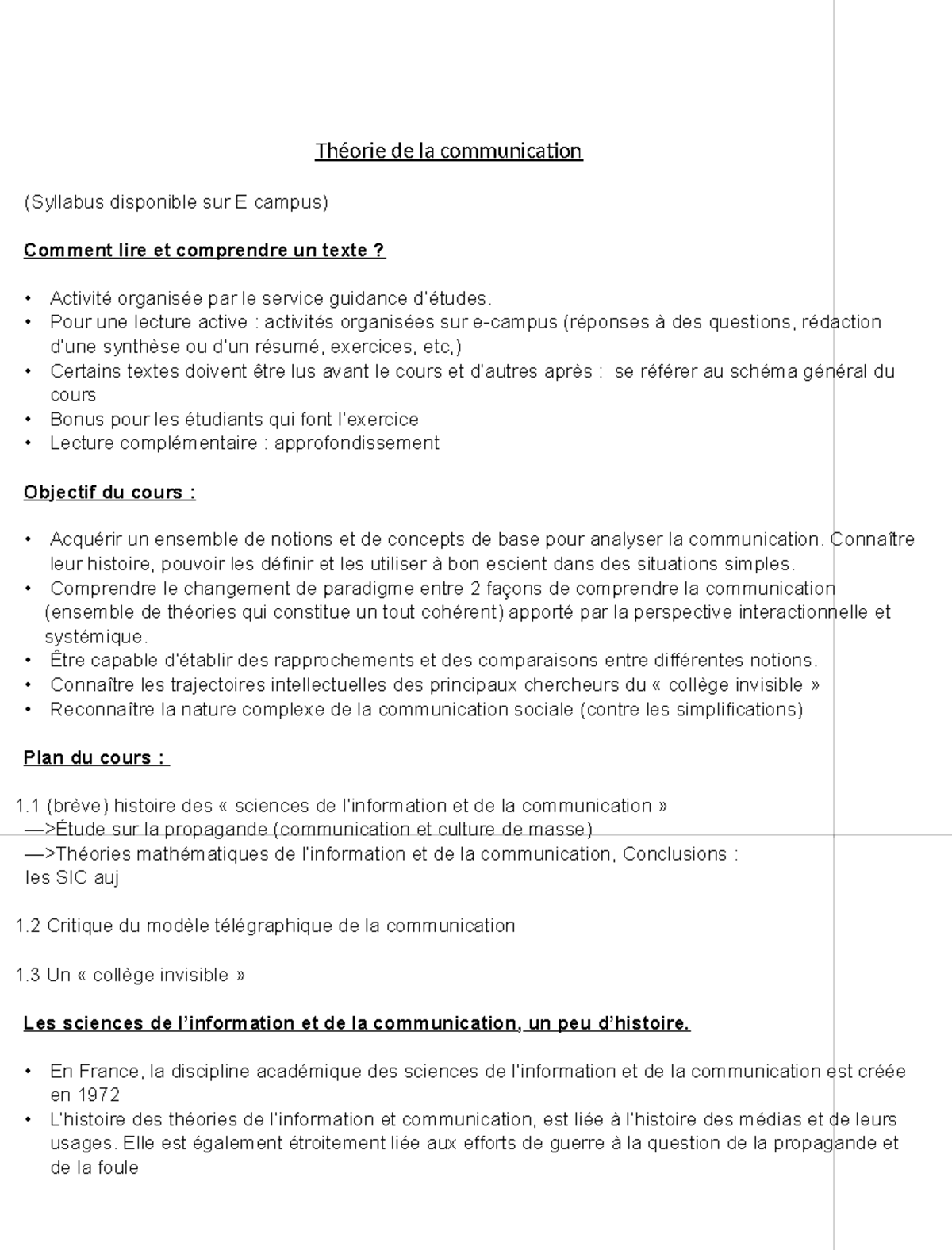 Synthèse de Cours : Théorie de la Communication (Théories et Concepts ...