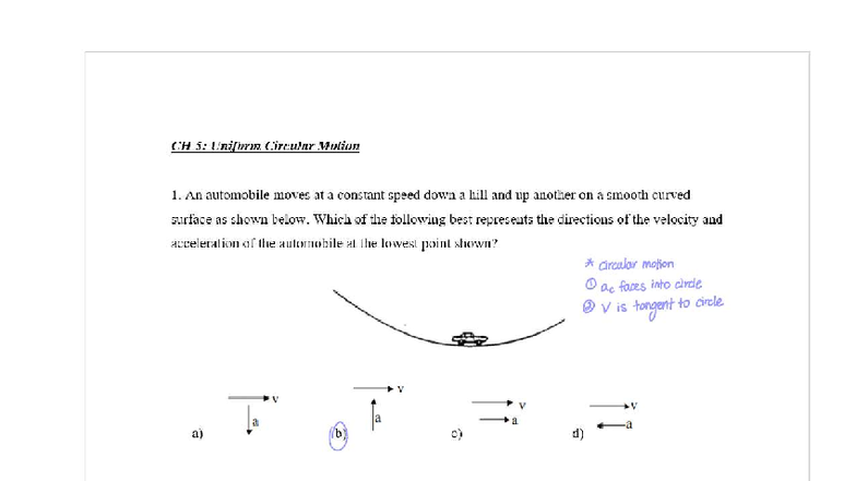 Ch. 5: Uniform Circular Motion Practice Problems - PHY 131.01 - Studocu
