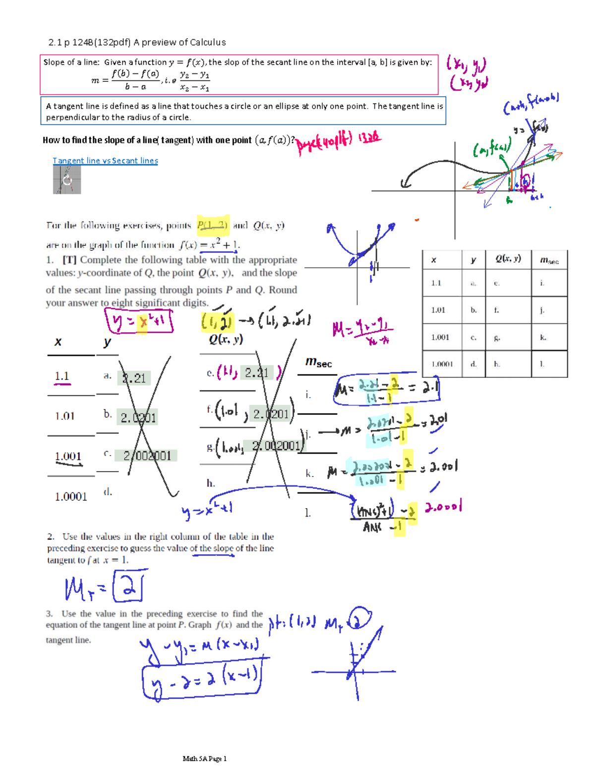 Math 5A Lecture Notes: Calculus Preview - Studocu