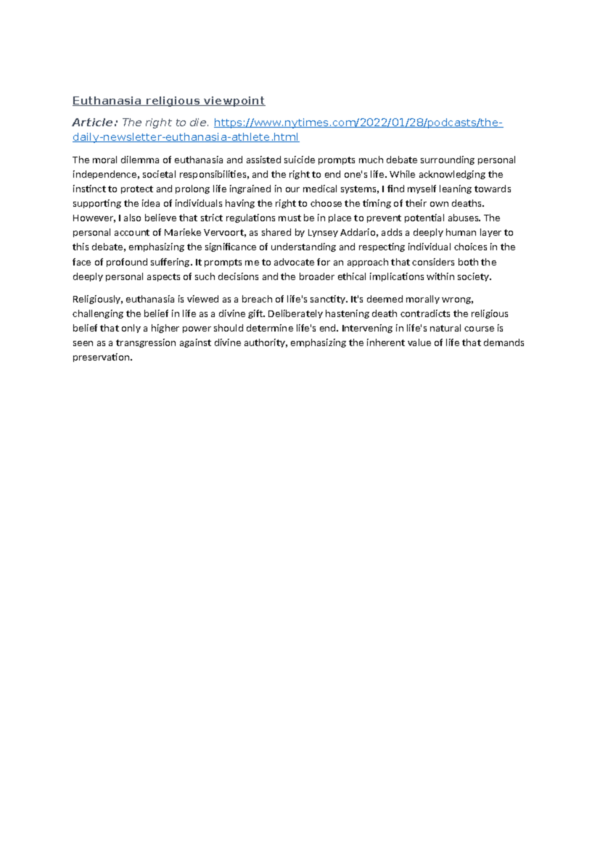 Euthanasia religious viewpoint - Euthanasia religious viewpoint Article ...