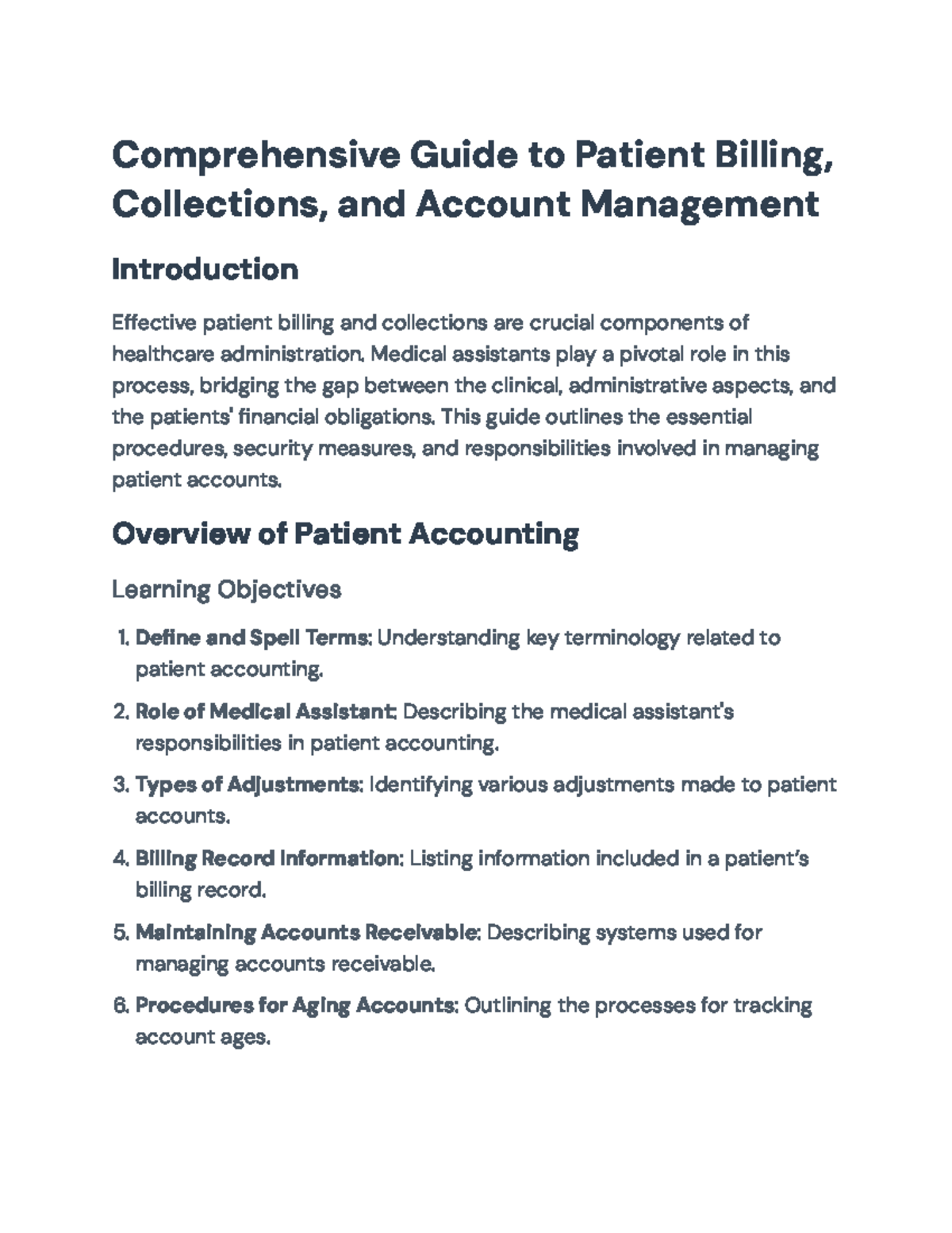 Comprehensive Guide to Patient Billing and Collections (HCS 101 ...