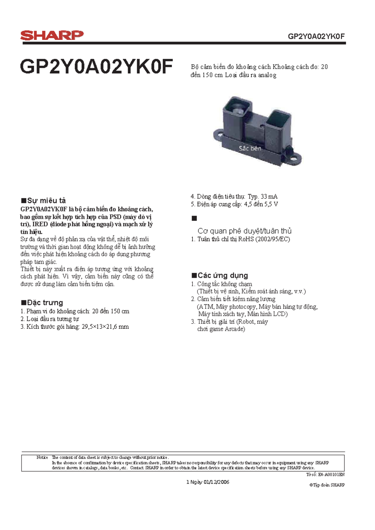 GP2Y0A02YK0F - Datasheet of Distance Measurement Sensor - Studocu