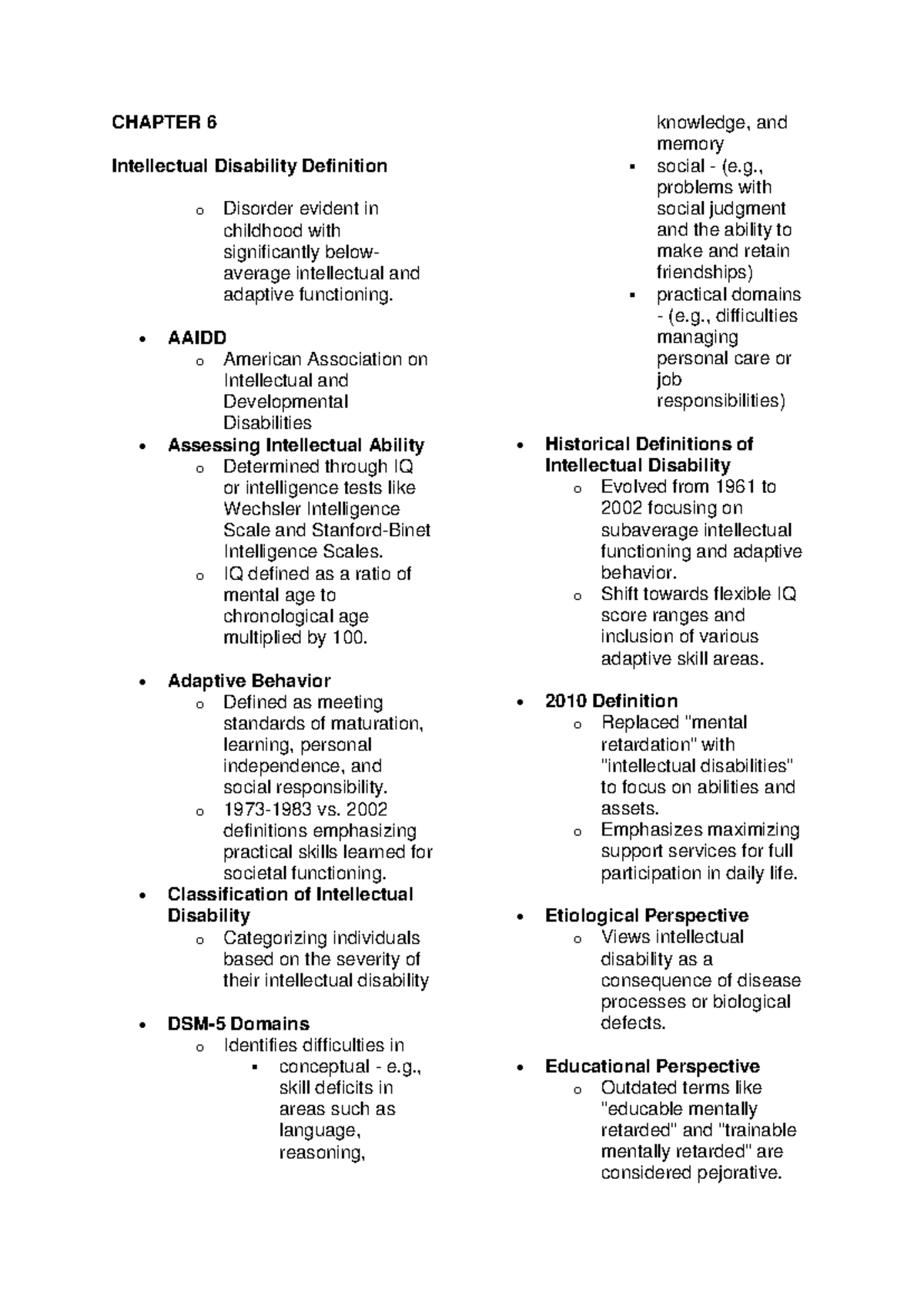 CHAPTER 6: Understanding Intellectual Disability - Definitions and ...