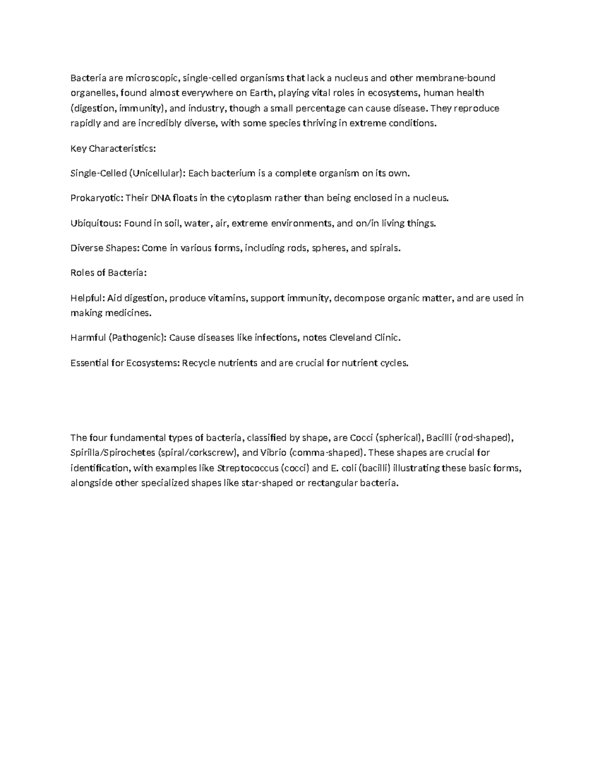 Bacteria: Key Characteristics and Roles - Clinical Lecture Notes - Studocu