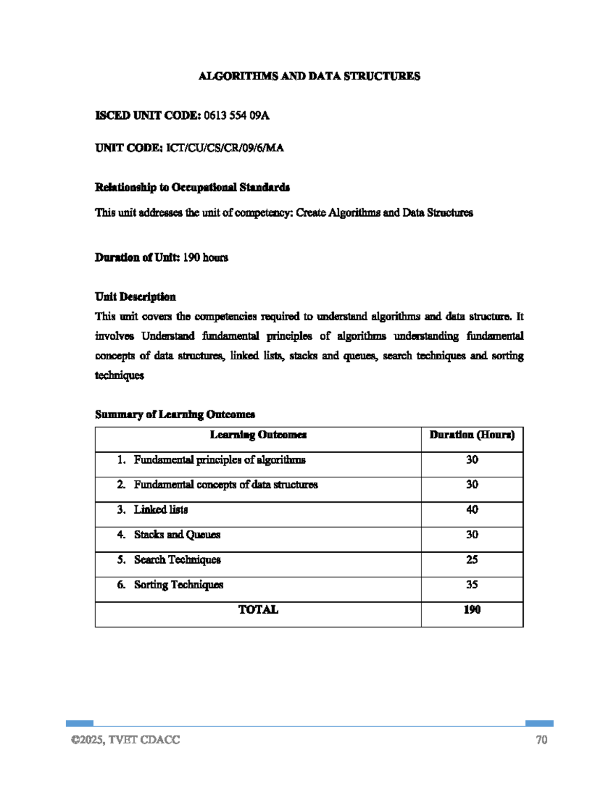 Data Structures and Algorithms Curriculum ISCED 0613 554 09A - Studocu