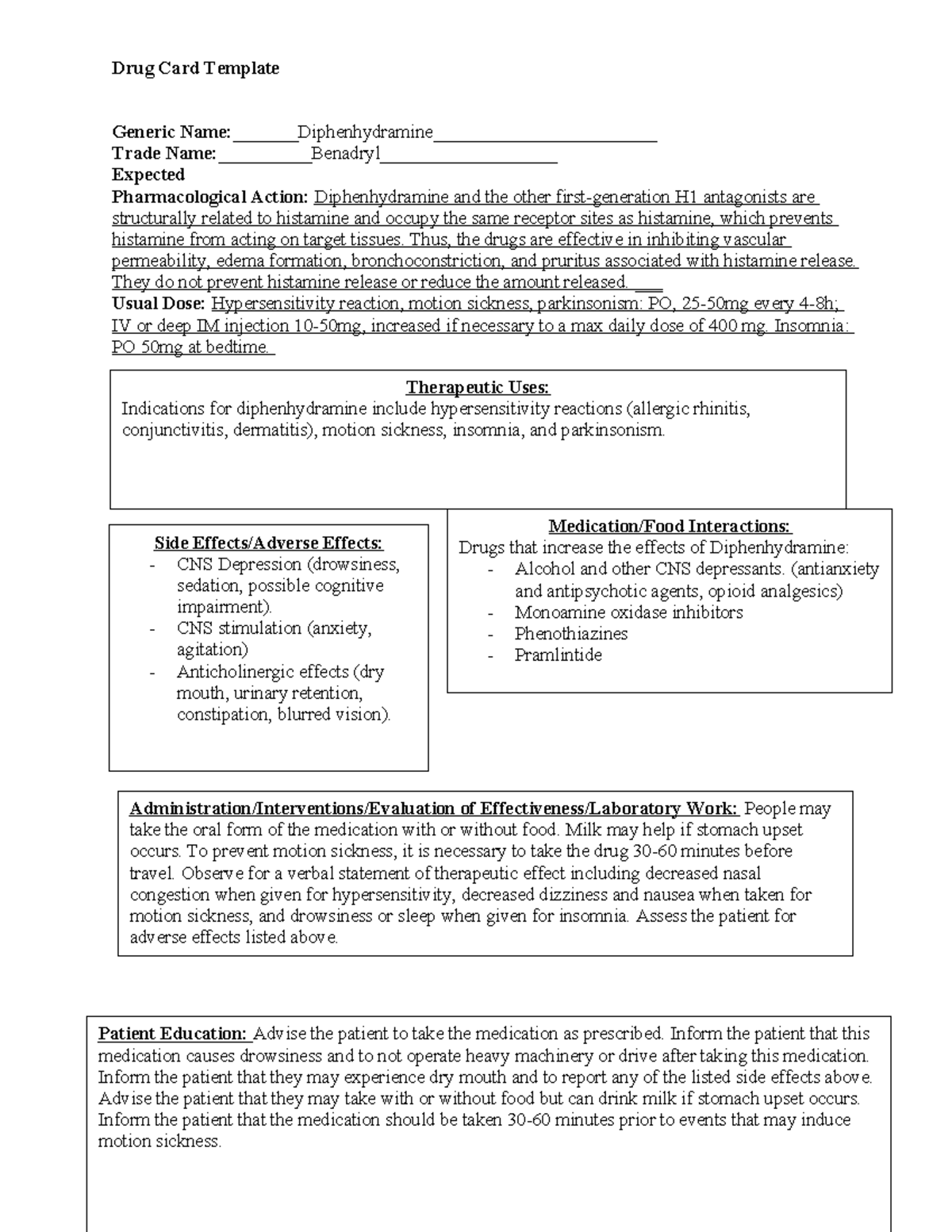 Diphenhydramine (Benadryl) Drug Card: Uses, Dosing, & Side Effects ...