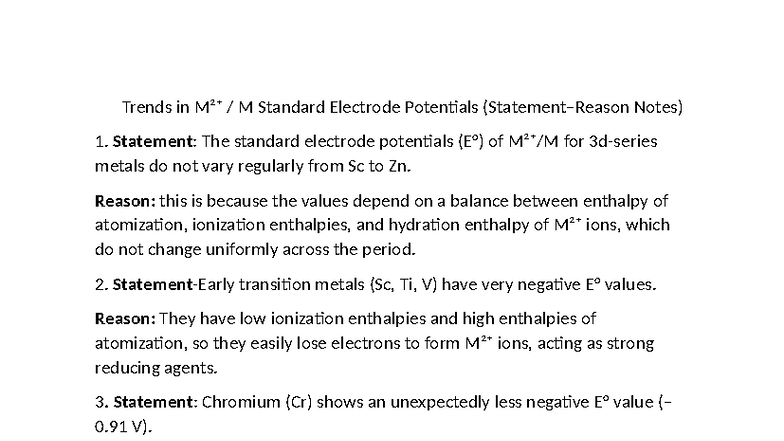 Trends in M Standard Electrode Potentials - Study Notes - Studocu