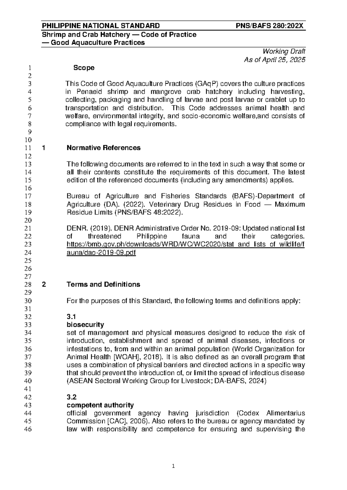 PNS 280:202X Working Draft - Shrimp & Crab Hatchery Code of Practice ...