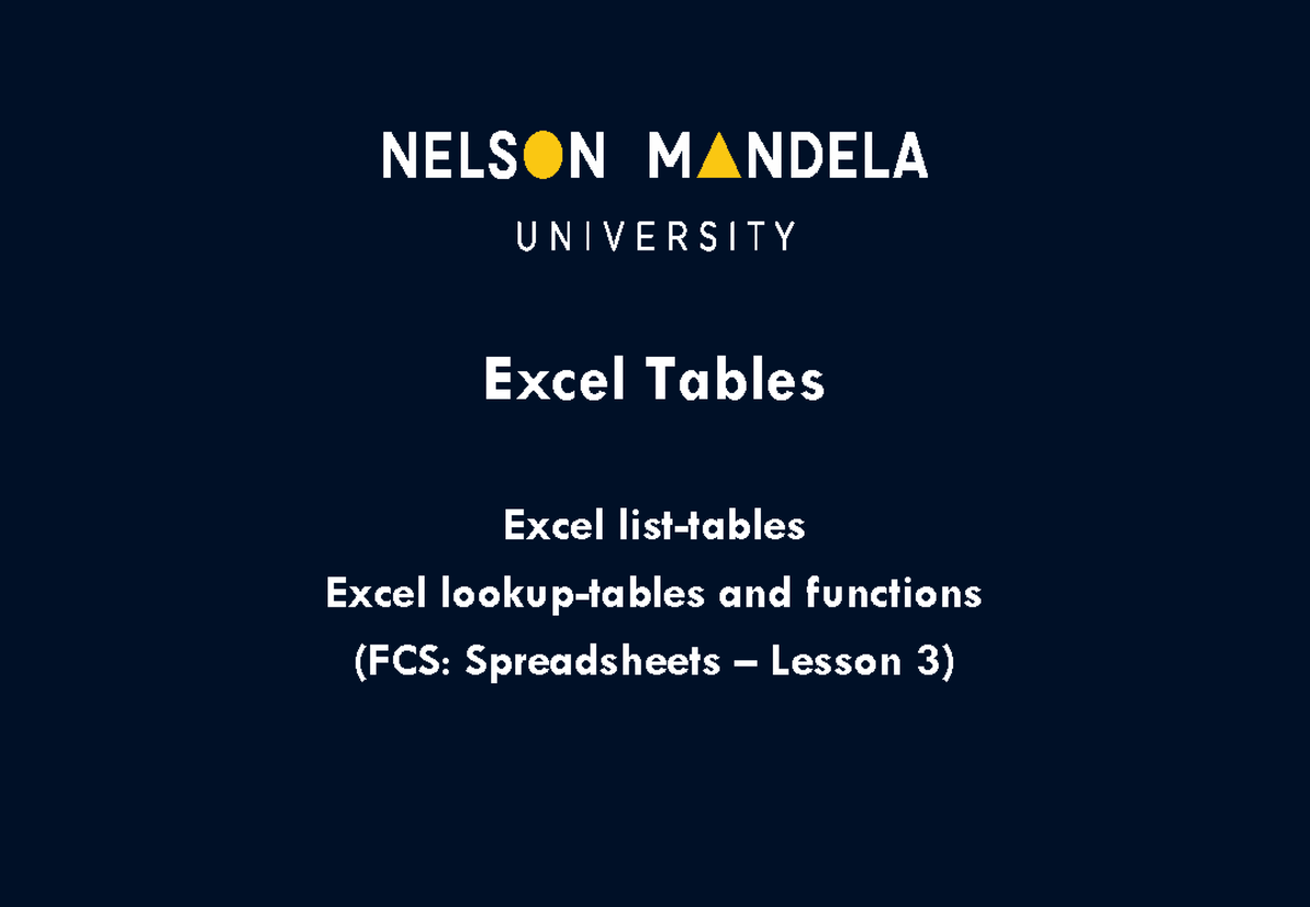FCS: Spreadsheets Lesson 3 - Excel Tables & Lookup Functions Guide ...