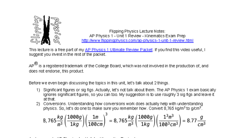 Flipping Physics Lecture Notes: AP Physics 1 Unit 1 Kinematics Exam ...