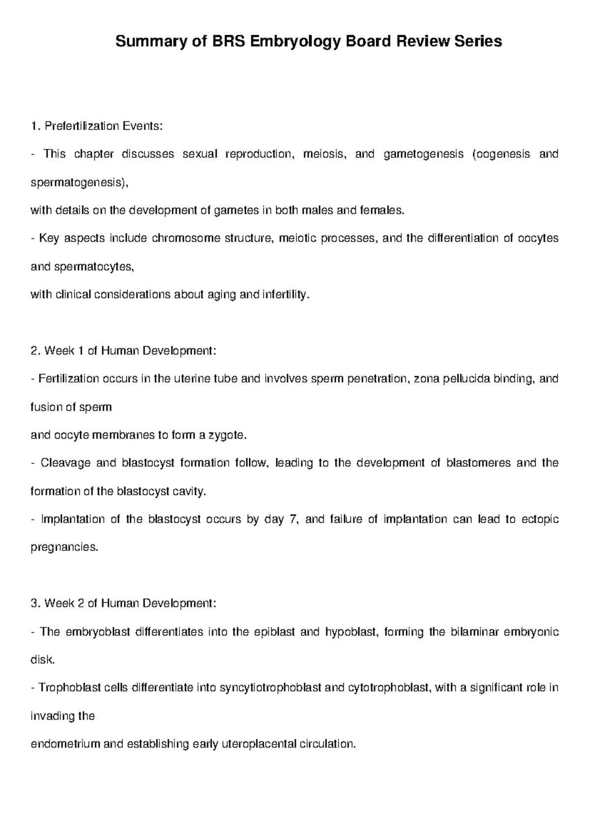 BRS Embryology Board Review: Summary of Key Development Stages - Studocu