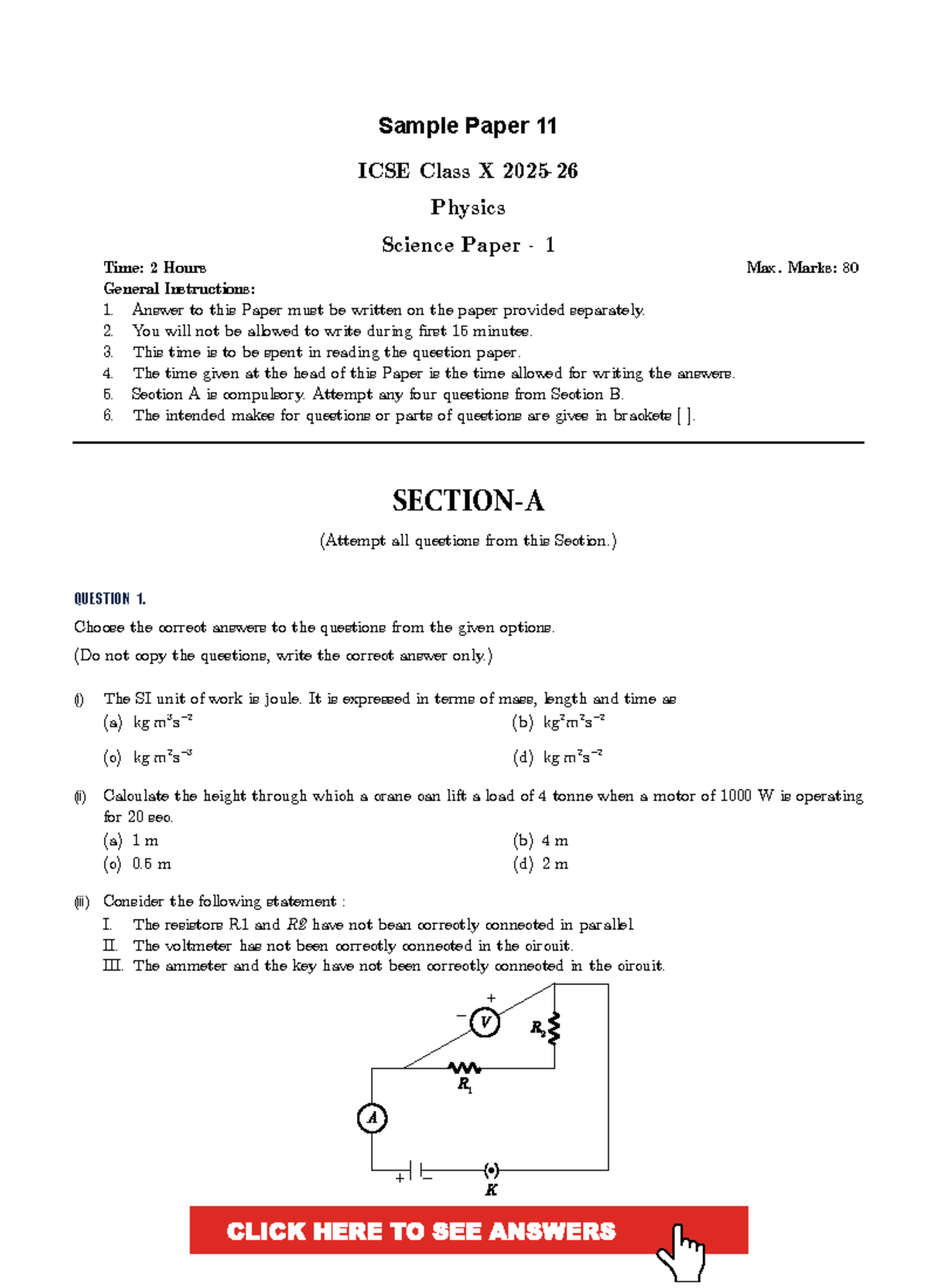 ICSE Class X Physics Sample Paper 11 - Nodia App - Studocu