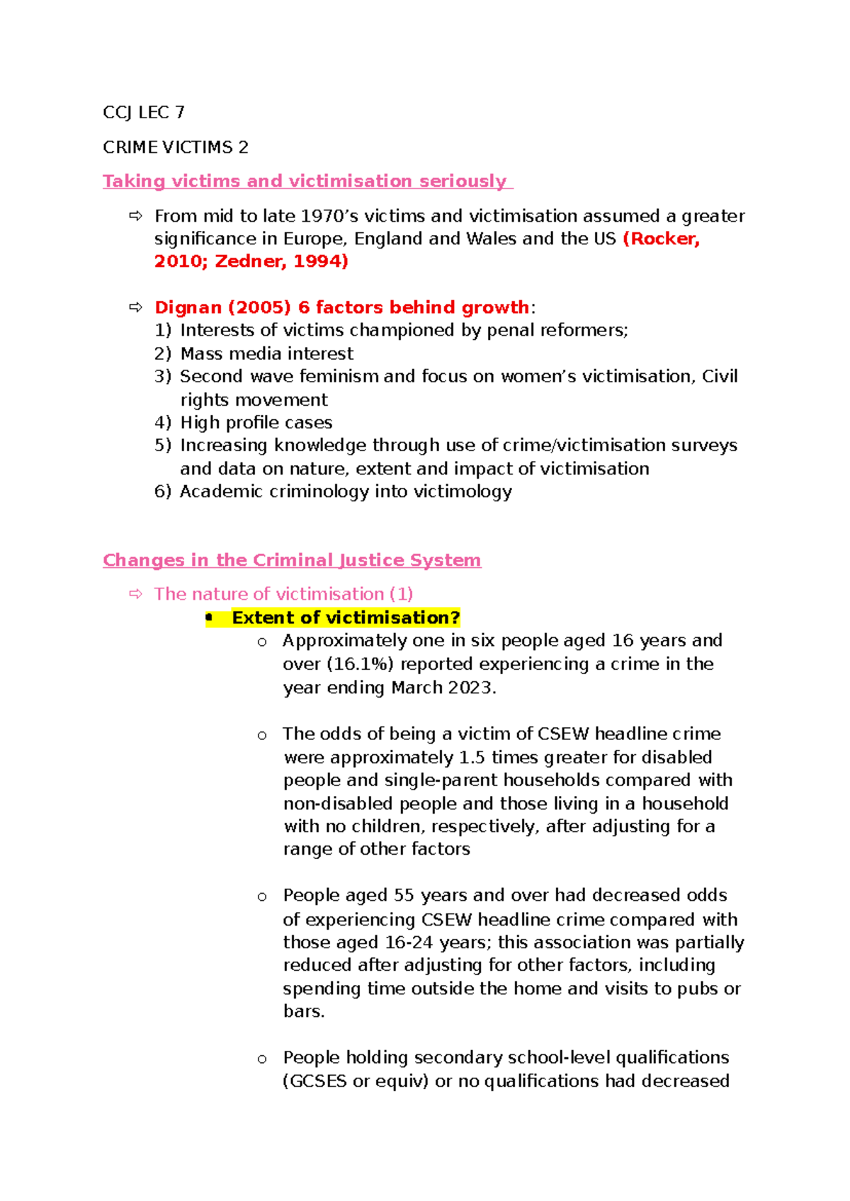CCJ LEC 7 - Understanding Crime Victims and Victimization - Studocu