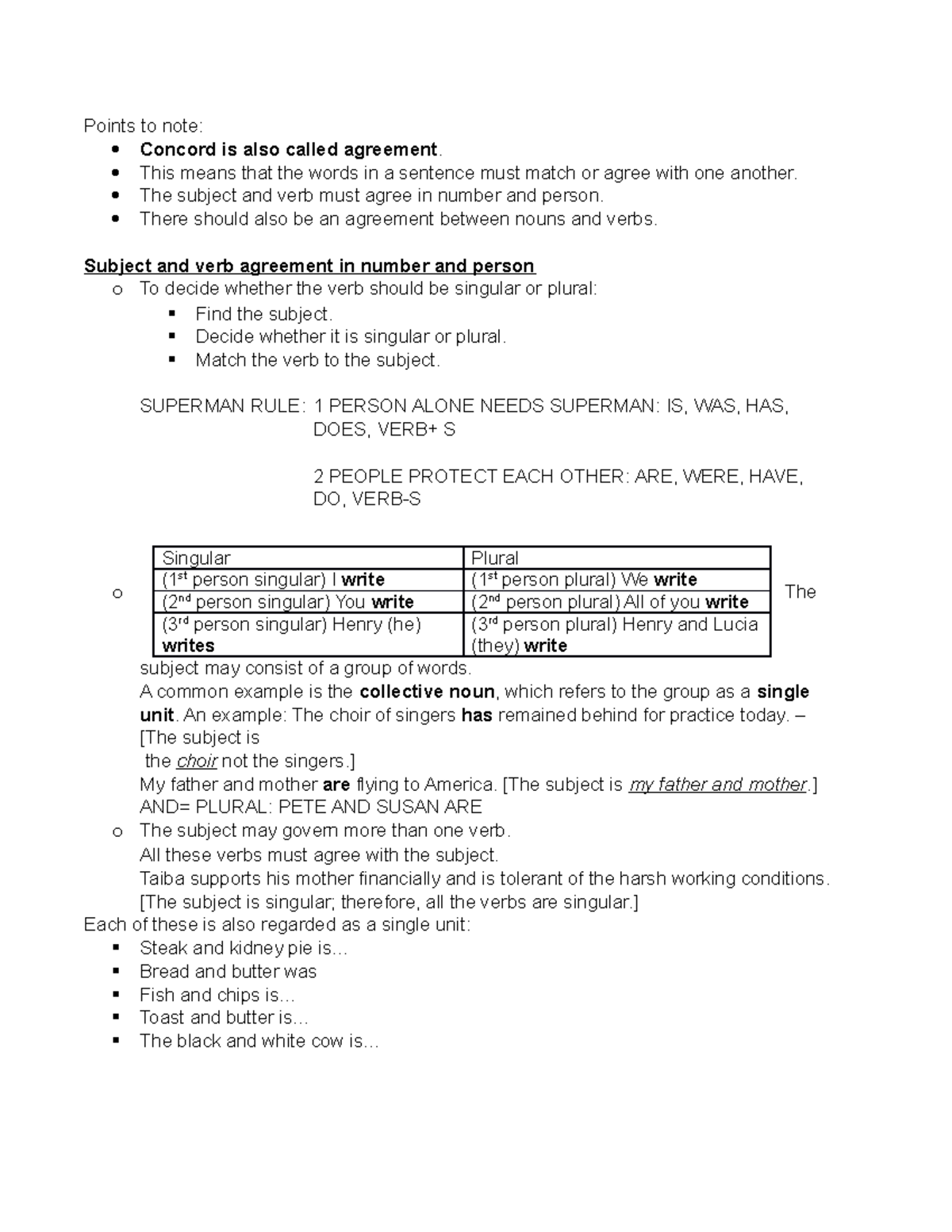 Concord Worksheet: Subject-Verb Agreement Guidelines and Tips - Studocu