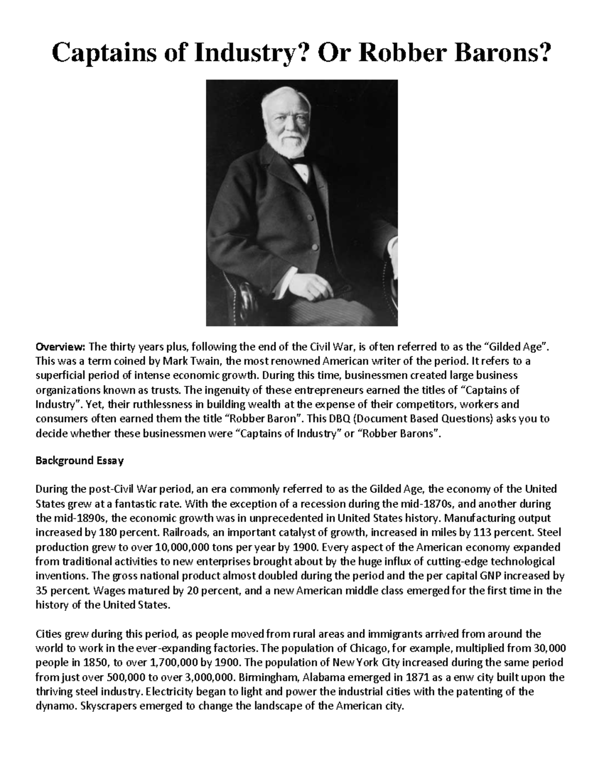 DBQ - Analyzing Captains of Industry Versus Robber Barons - Studocu