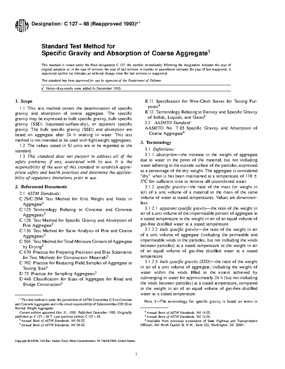 ASTM C127 Standard Test Method for Coarse Aggregate Specific Gravity ...