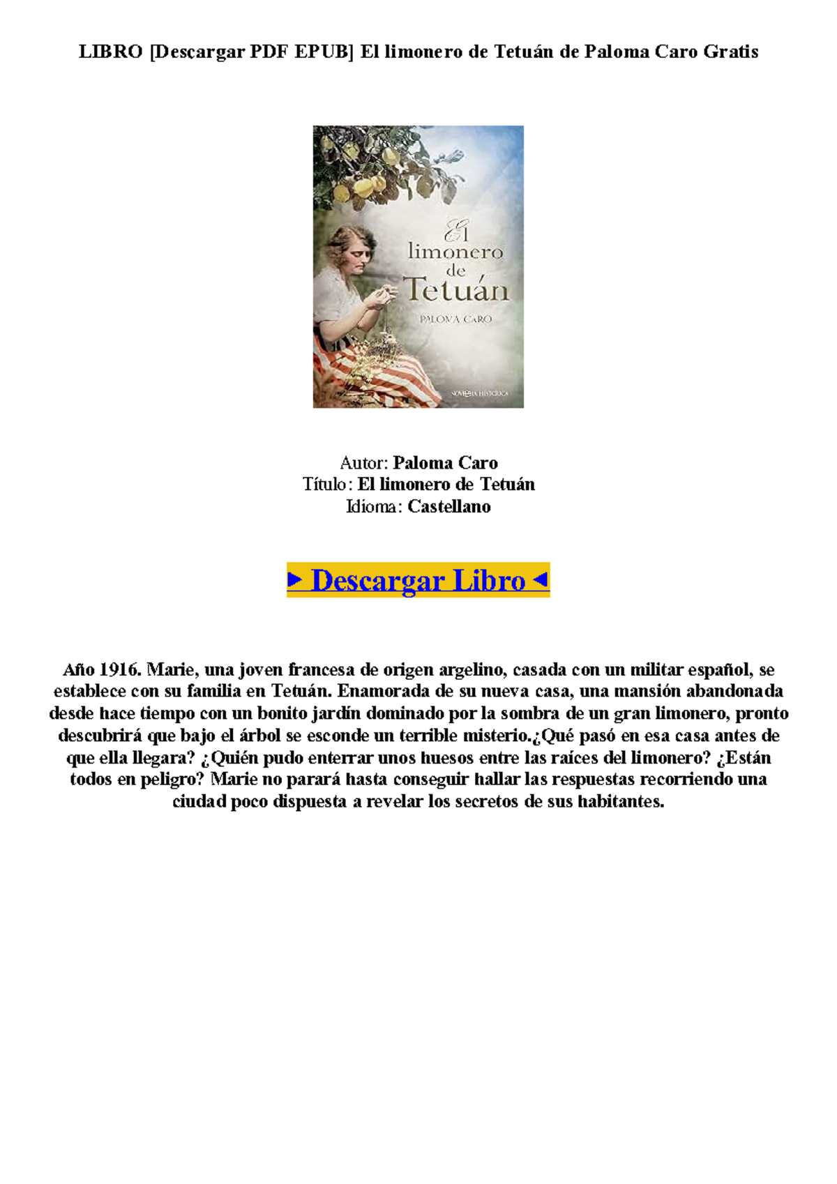 [ Libro] [PDF FB2] El limonero de Tetuán de Paloma Caro [Libro] - LIBRO [Descargar PDF EPUB] El ...