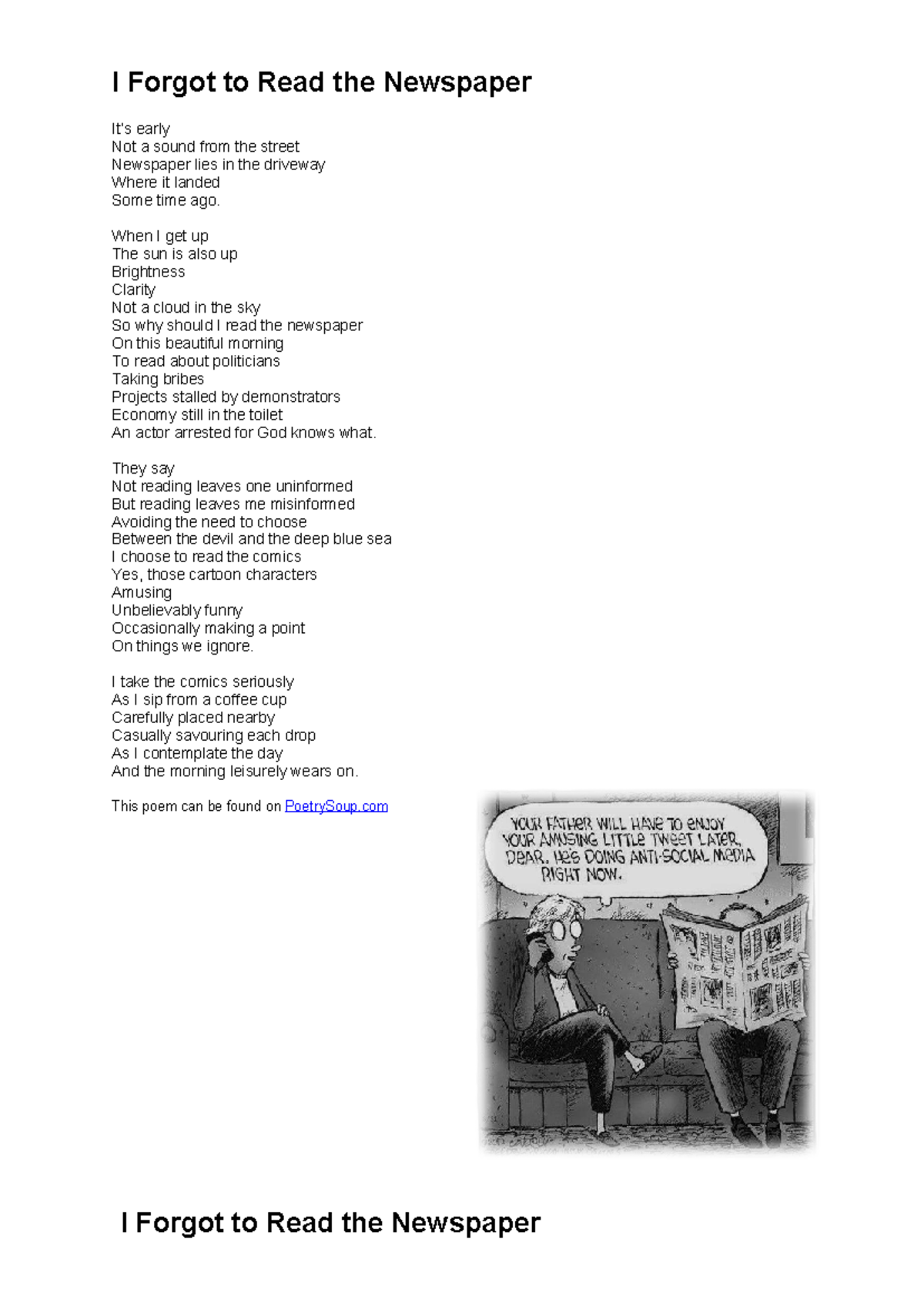 Newspaper Poem Analysis - ENG 101 Essay Notes - Studocu