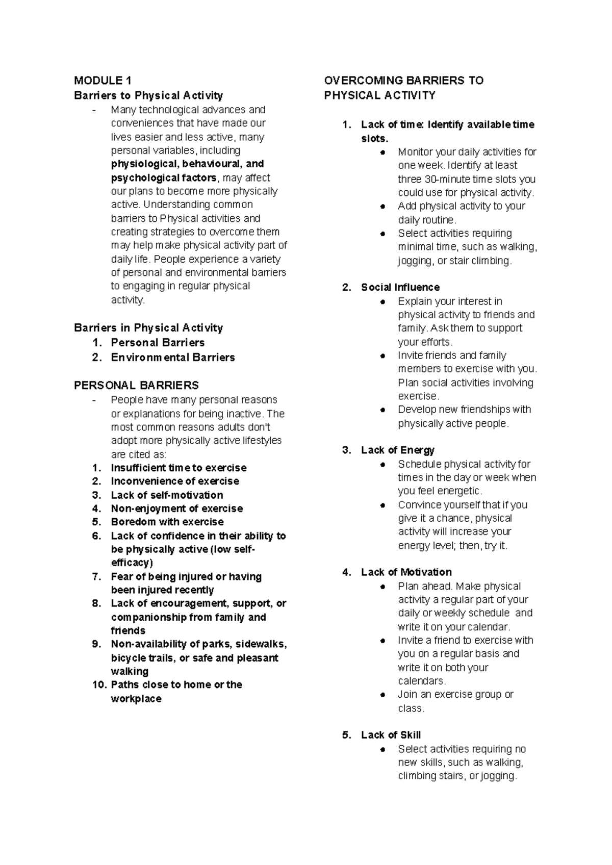 PE Module 4 & 5 - Barriers to Physical Activity and Fitness Strategies ...