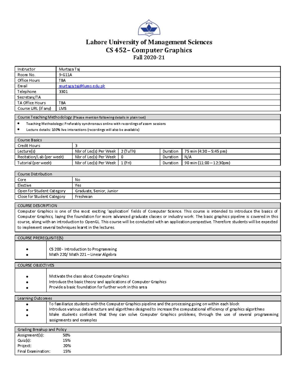 Computer Graphics CS 452 Course Overview and Details - Studocu