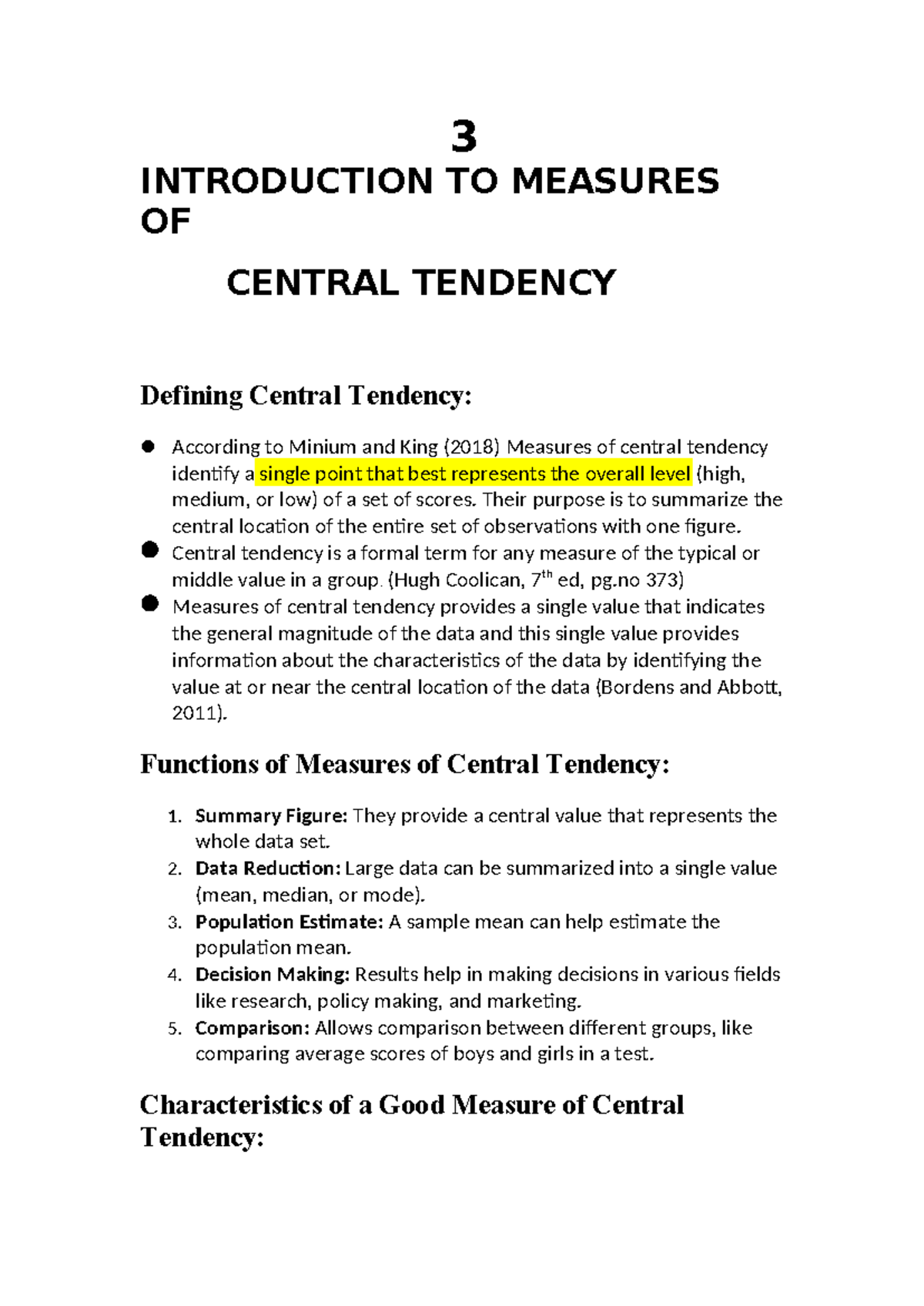 Introduction to Measures of Central Tendency (STAT 101) - Studocu