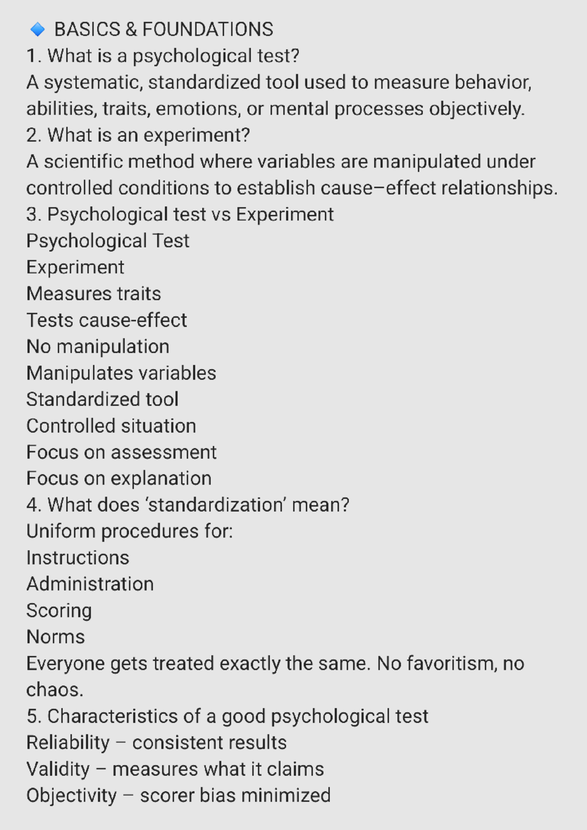 BASICS FOUNDATIONS: Psychological Tests & Experiments Overview - Studocu