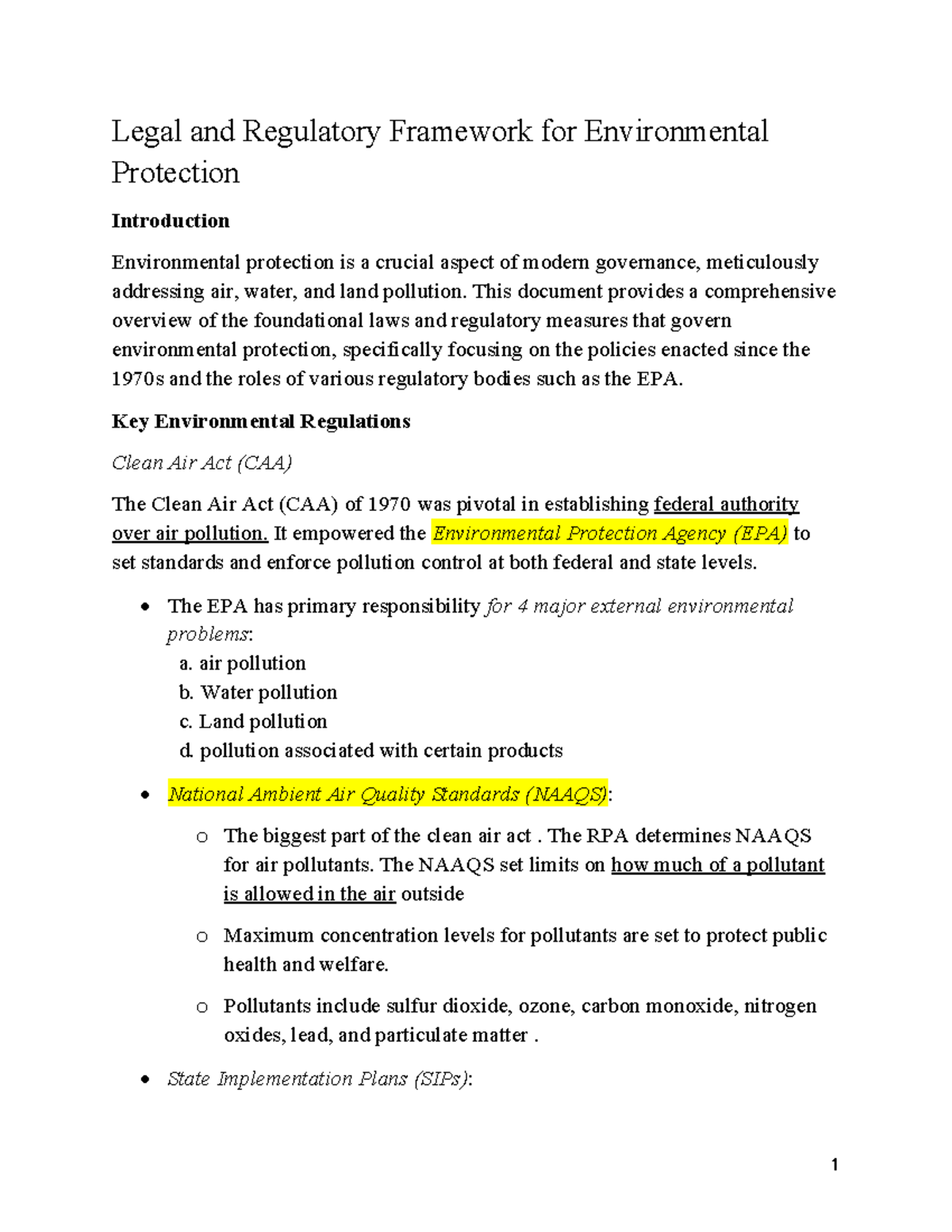 Legal and Regulatory Framework for Environmental Protection: An ...