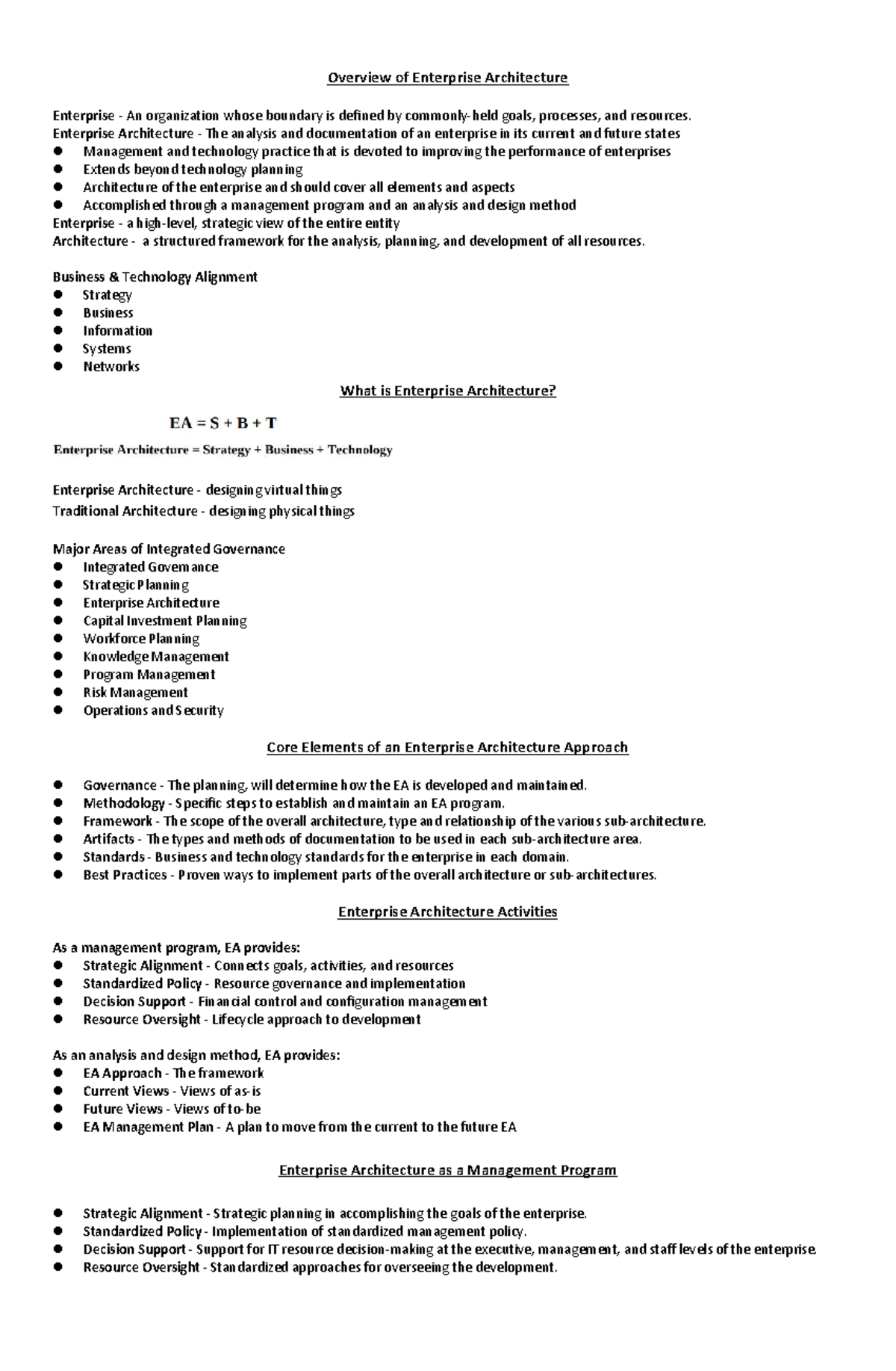 Enterprise Architecture Overview: Key Concepts and Frameworks (Course Code: - Studocu