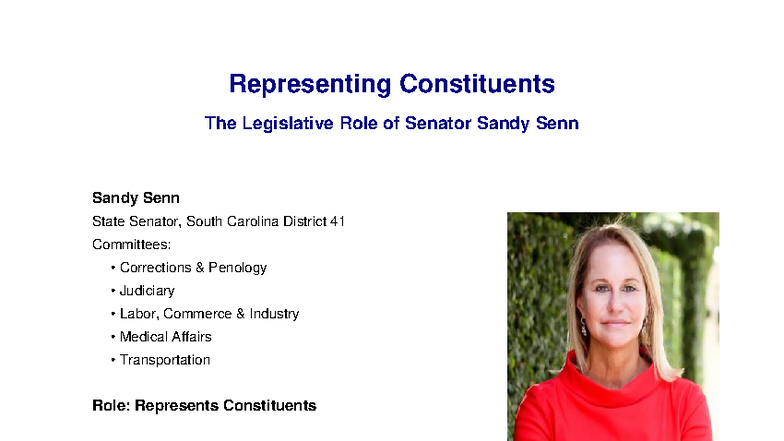 Representing Constituents: The Legislative Role of Sen. Sandy Senn ...