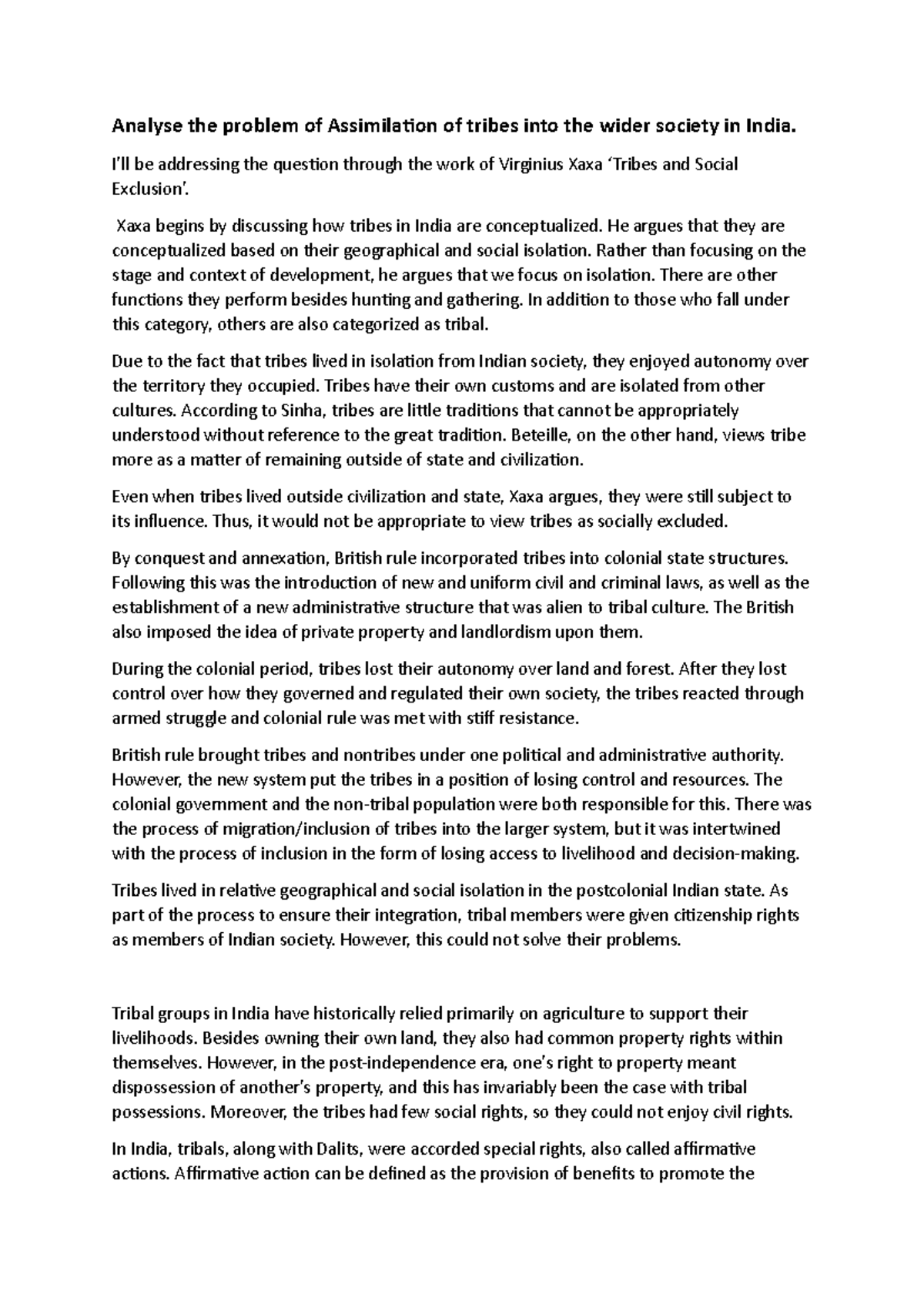 Critical Analysis of Assimilation of Tribes in India: Xaxa's Insights ...