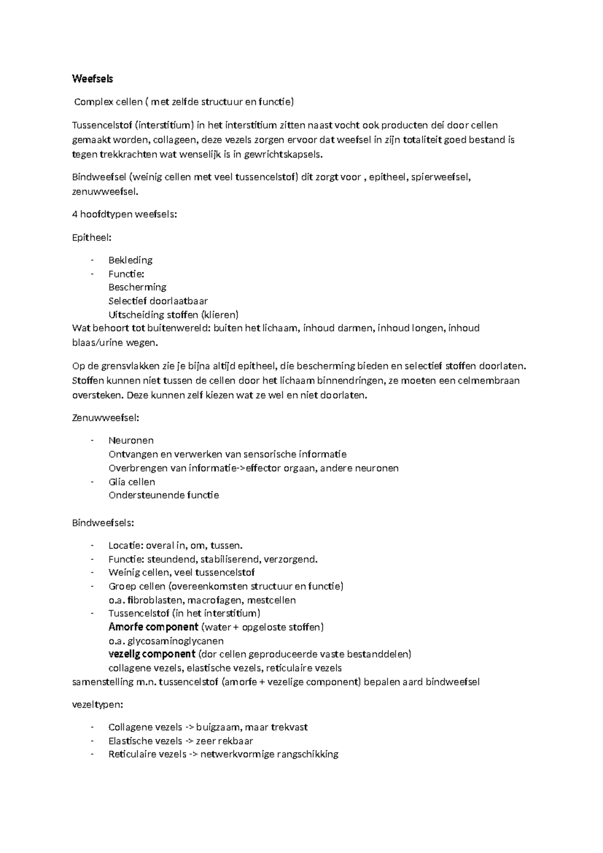 HC Fysiologie: Weefsels en Hun Functies in het Menselijk Lichaam ...