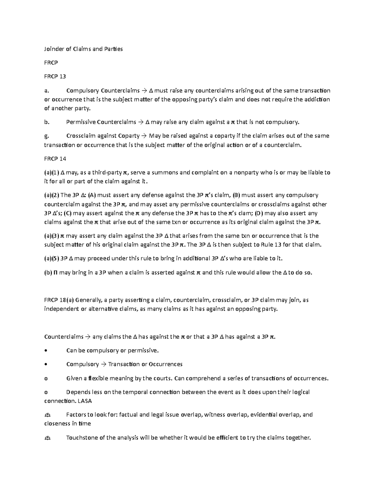 Joinder pre write - Joinder of Claims and Parties FRCP FRCP 13 a ...