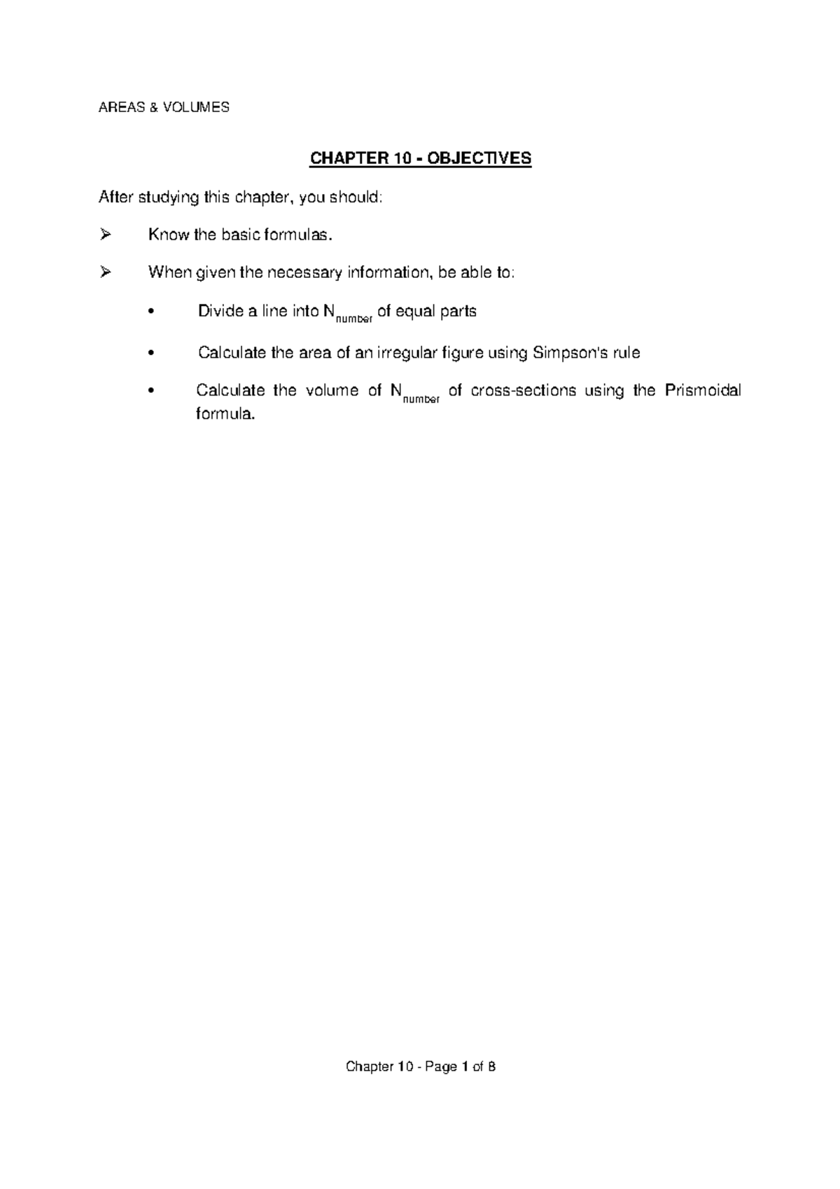 Chapter 10 Areas and Volumes: Key Formulas and Calculations - Studocu