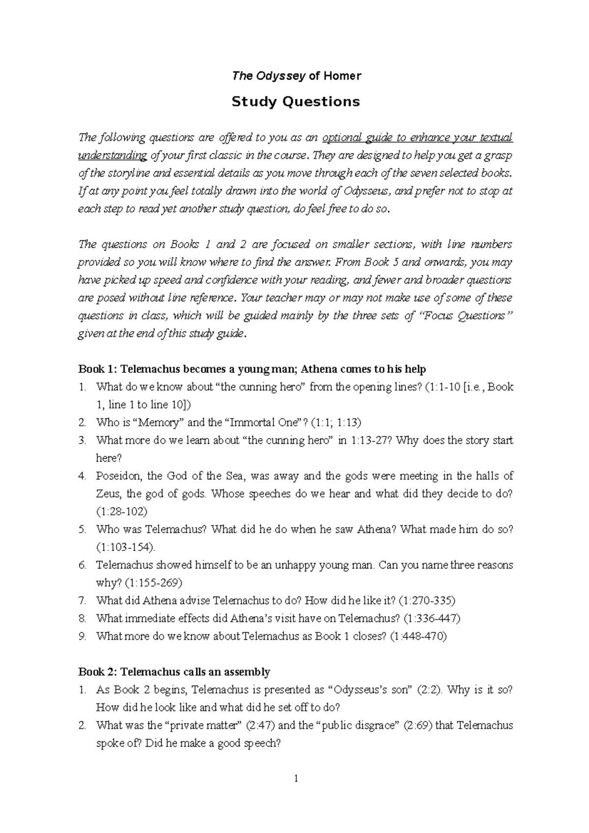 2020-21 Odyssey SQs Reading Guide: Questions on Selected Books - Studocu