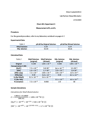 Acid Base Titration - Chemistry 1210 Lab report containing an abstract ...