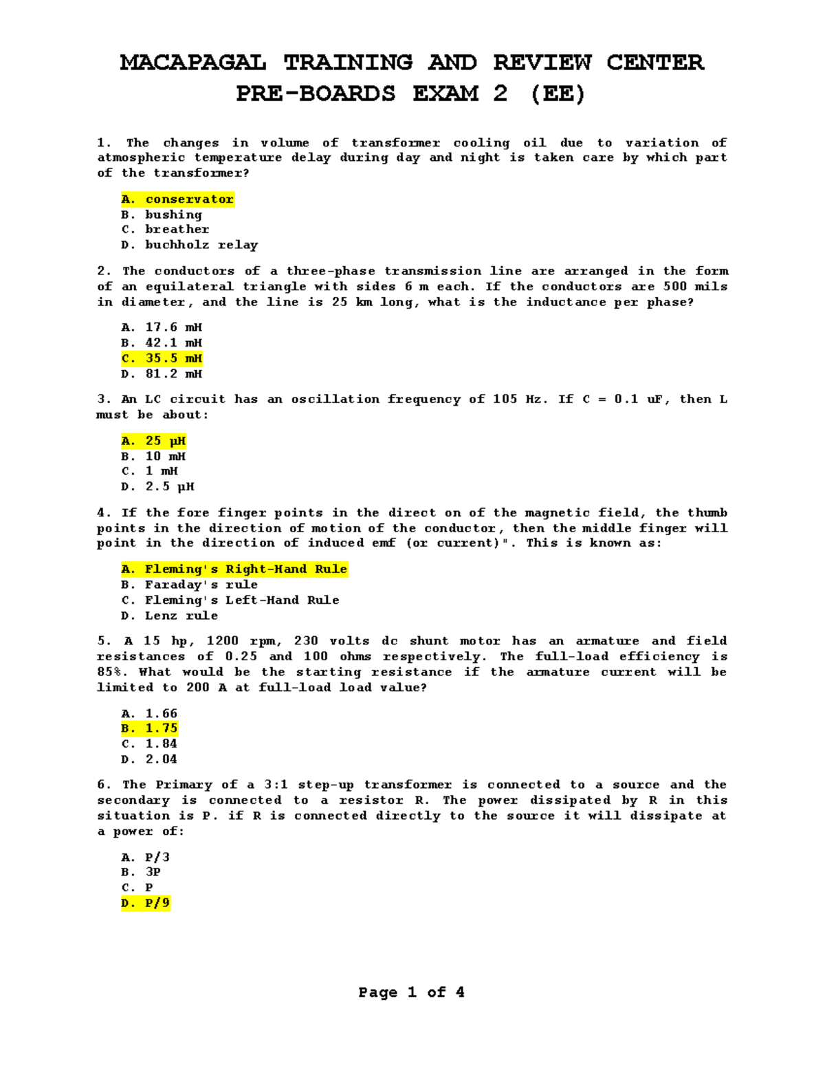EE PRE-Board Exam 2: Comprehensive Questions & Solutions - Studocu