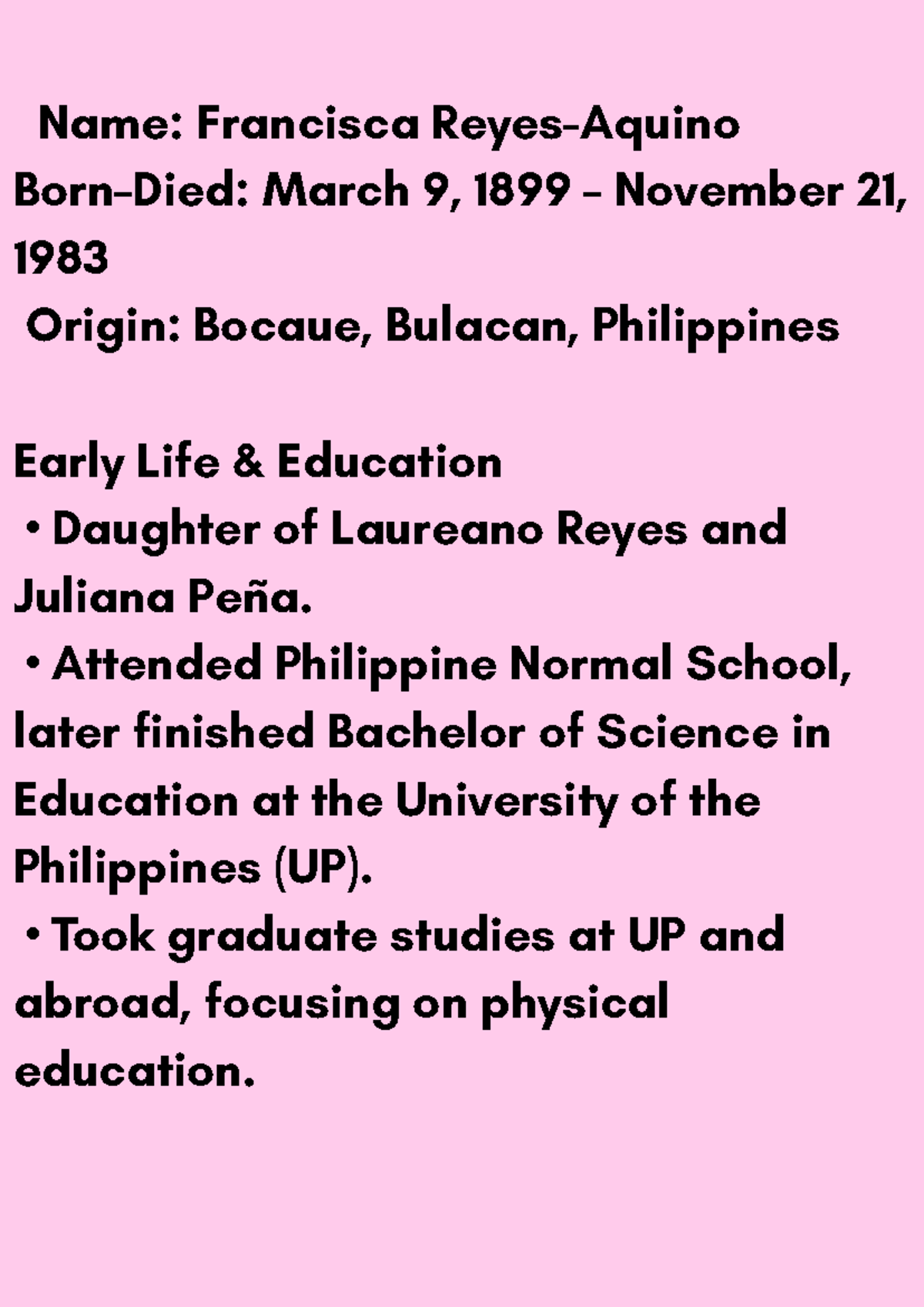 Francisca Reyes-Aquino: Life, Education, and Cultural Impact - Studocu