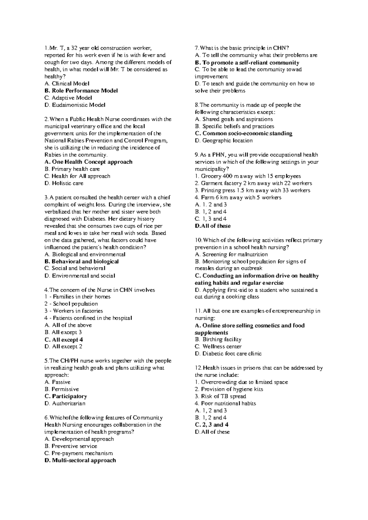CHN Chapter 1 Exam - Key Questions and Answers from Textbook - Studocu