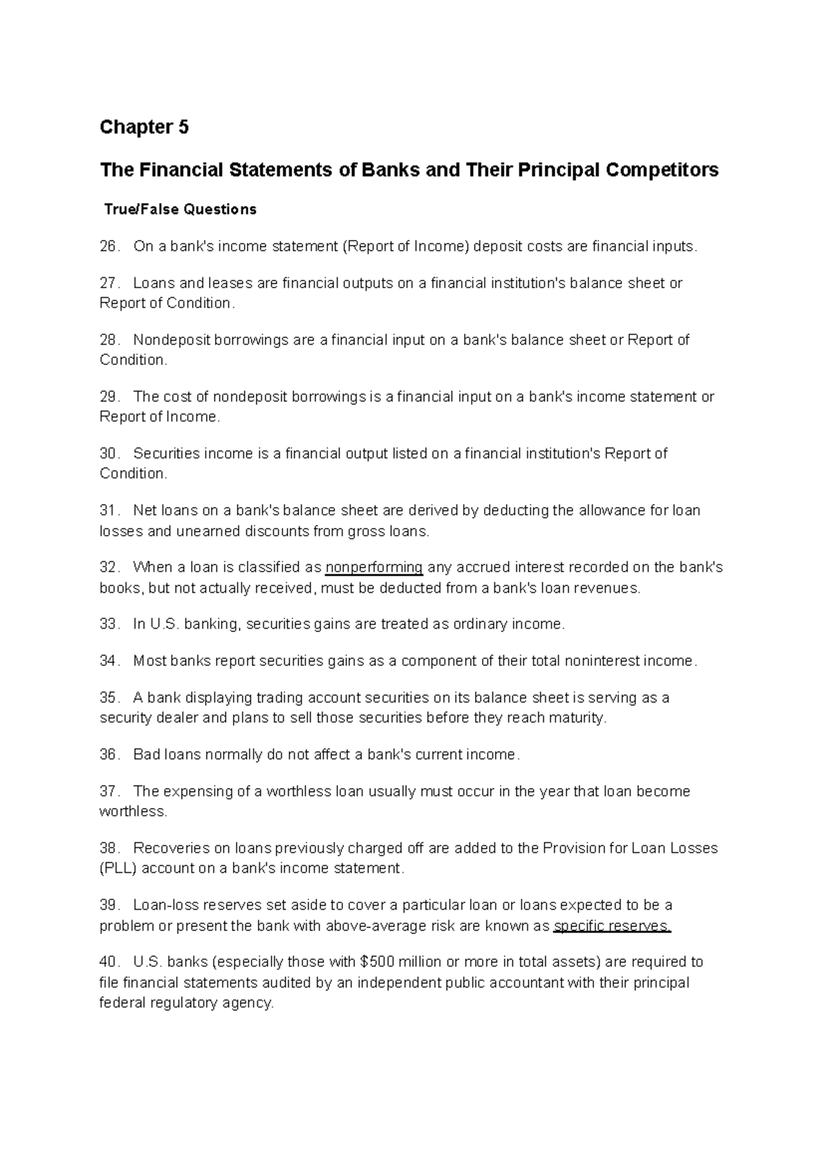 Chapter 5: Financial Statements of Banks - Key Concepts & Questions ...
