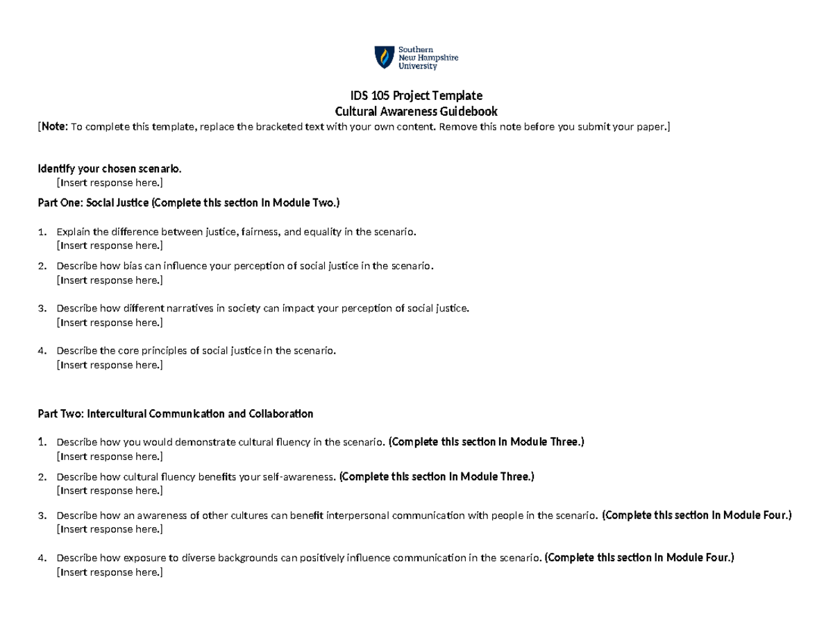 IDS 105 Cultural Awareness Guidebook Project Template - Studocu