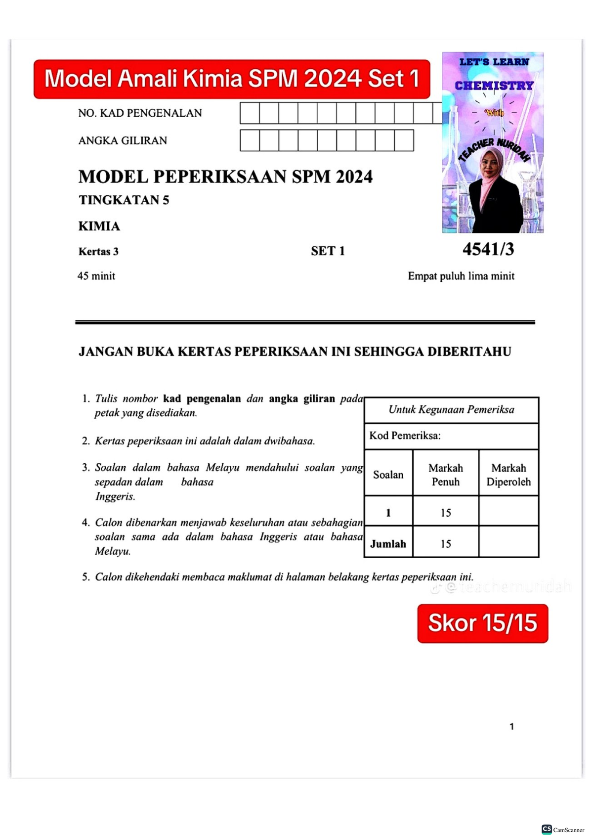 Amali kimia - q wertyu - LET'S LEARN Model Amali Kimia SPM 2024 Set 1 ...