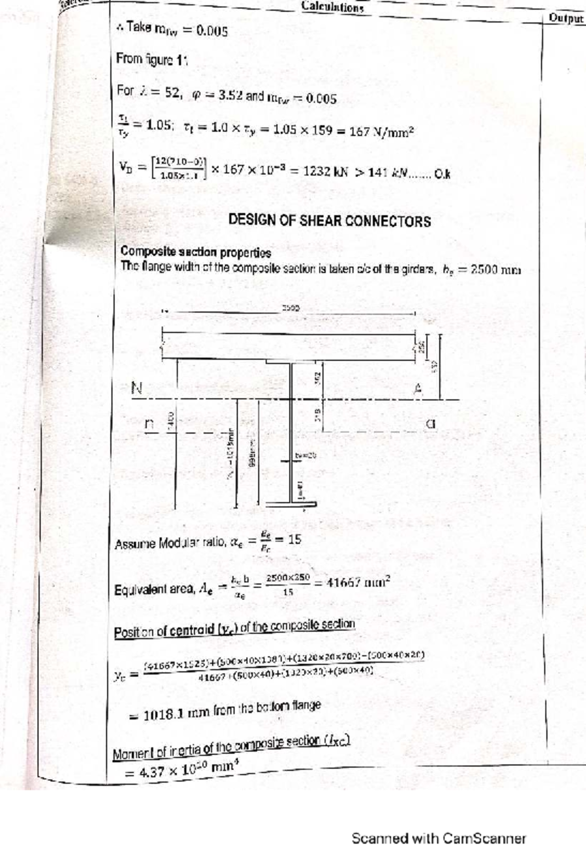 Design of Shear Key: Calculations Output for Composite Sections - Studocu