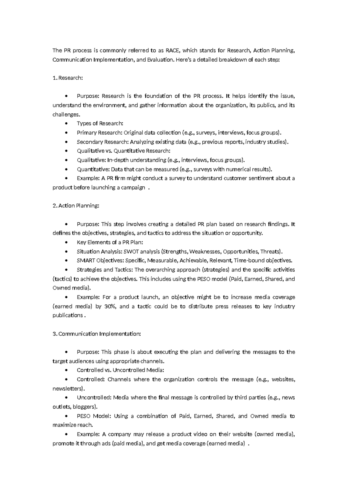 Understanding the PR Process: RACE Framework Breakdown - Studocu