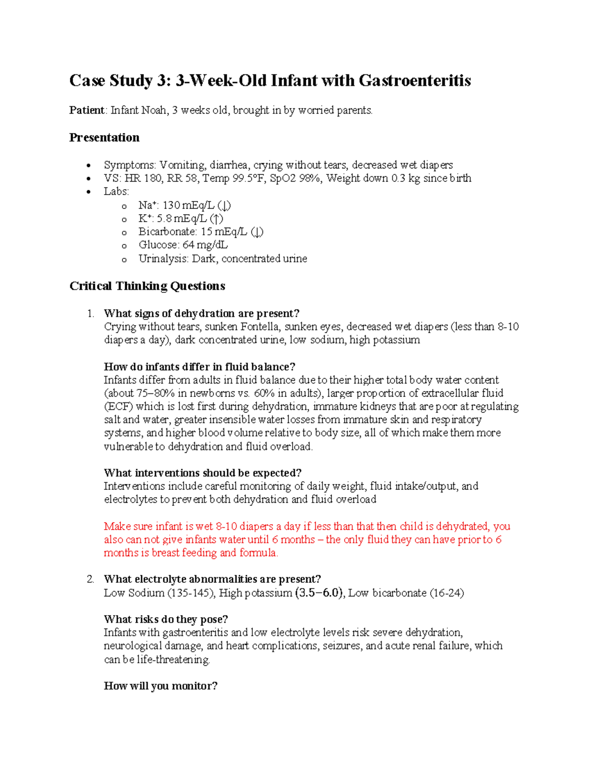 Case Study 3: Gastroenteritis in 3-Week-Old Infant - Studocu