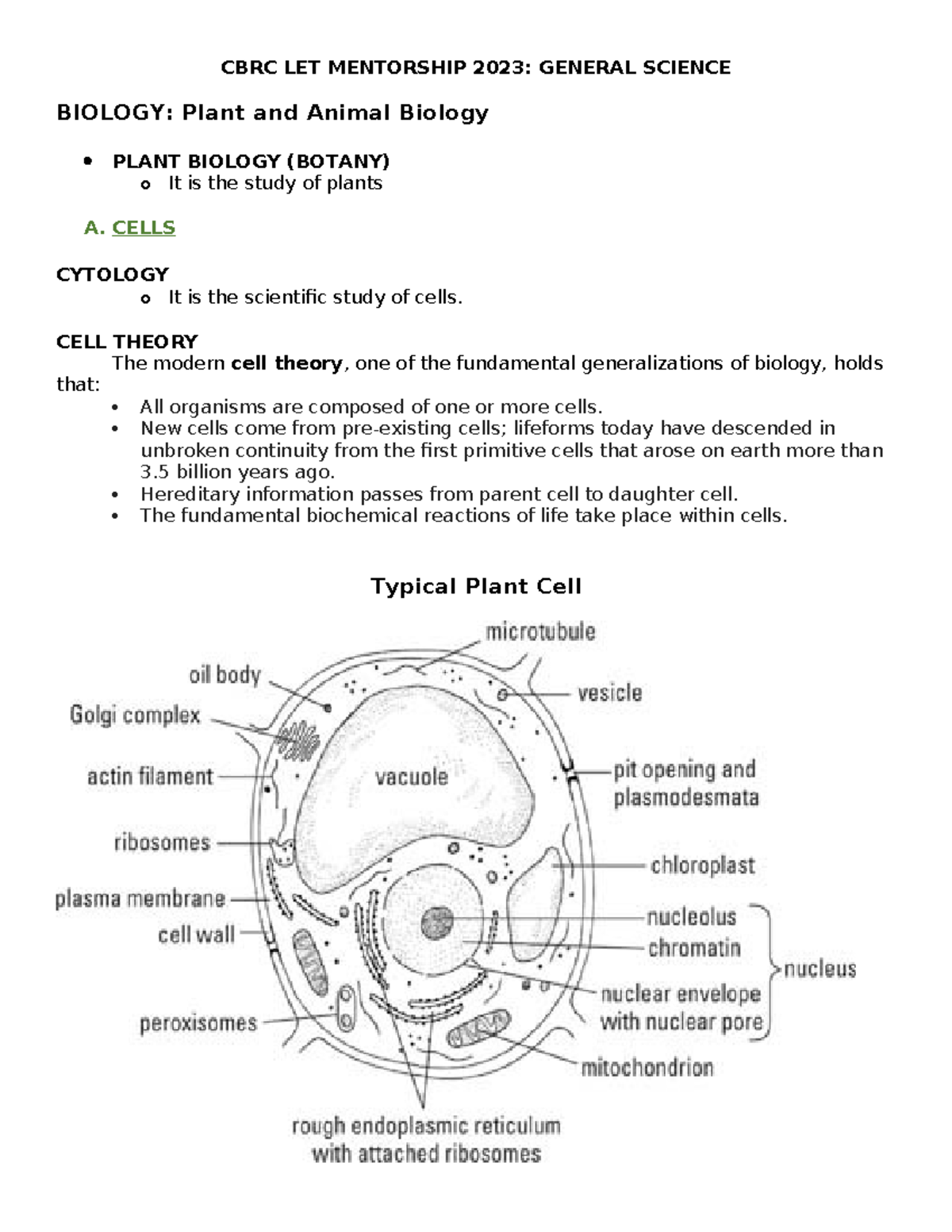 CBRC LET MENTORSHIP 2023: Plant and Animal Biology Overview - Studocu
