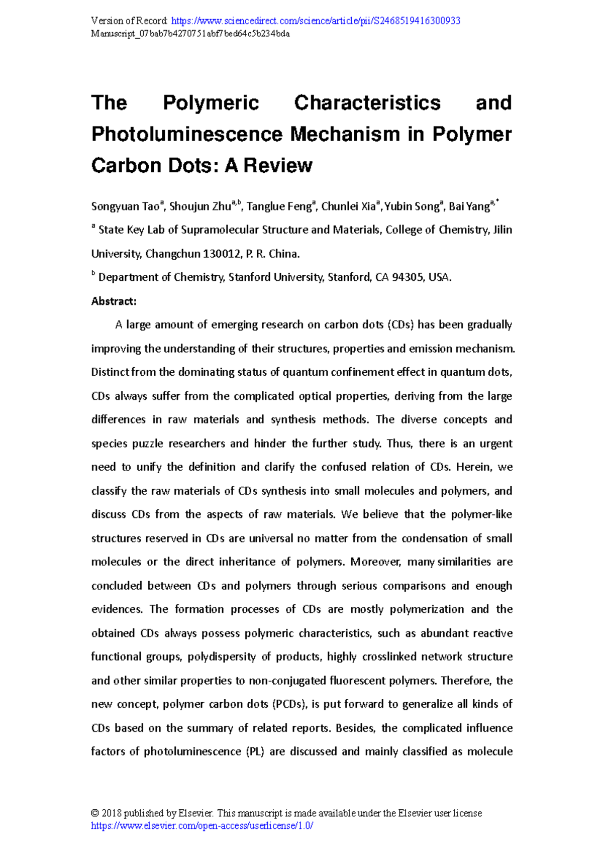 Polymeric Characteristics and Photoluminescence Mechanism in PCDs: A ...