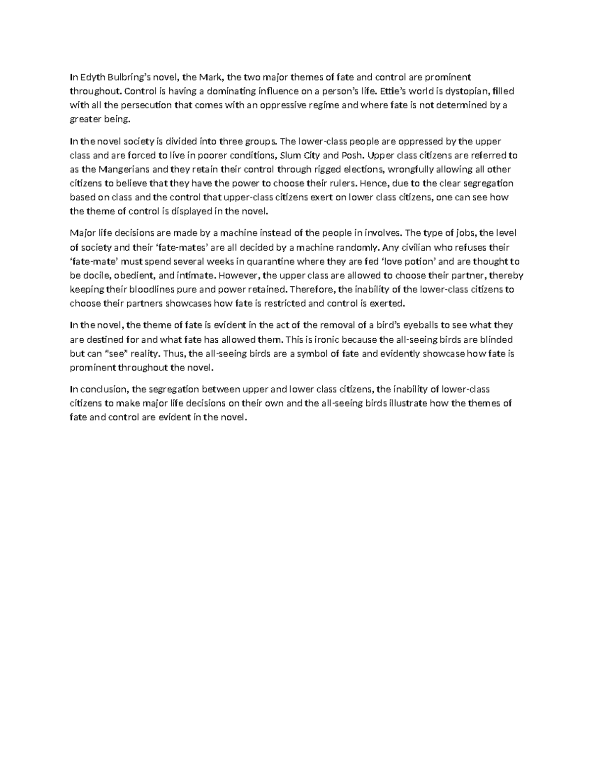 ENG101 Essay Analysis: Themes of Fate and Control in "The Mark" - Studocu