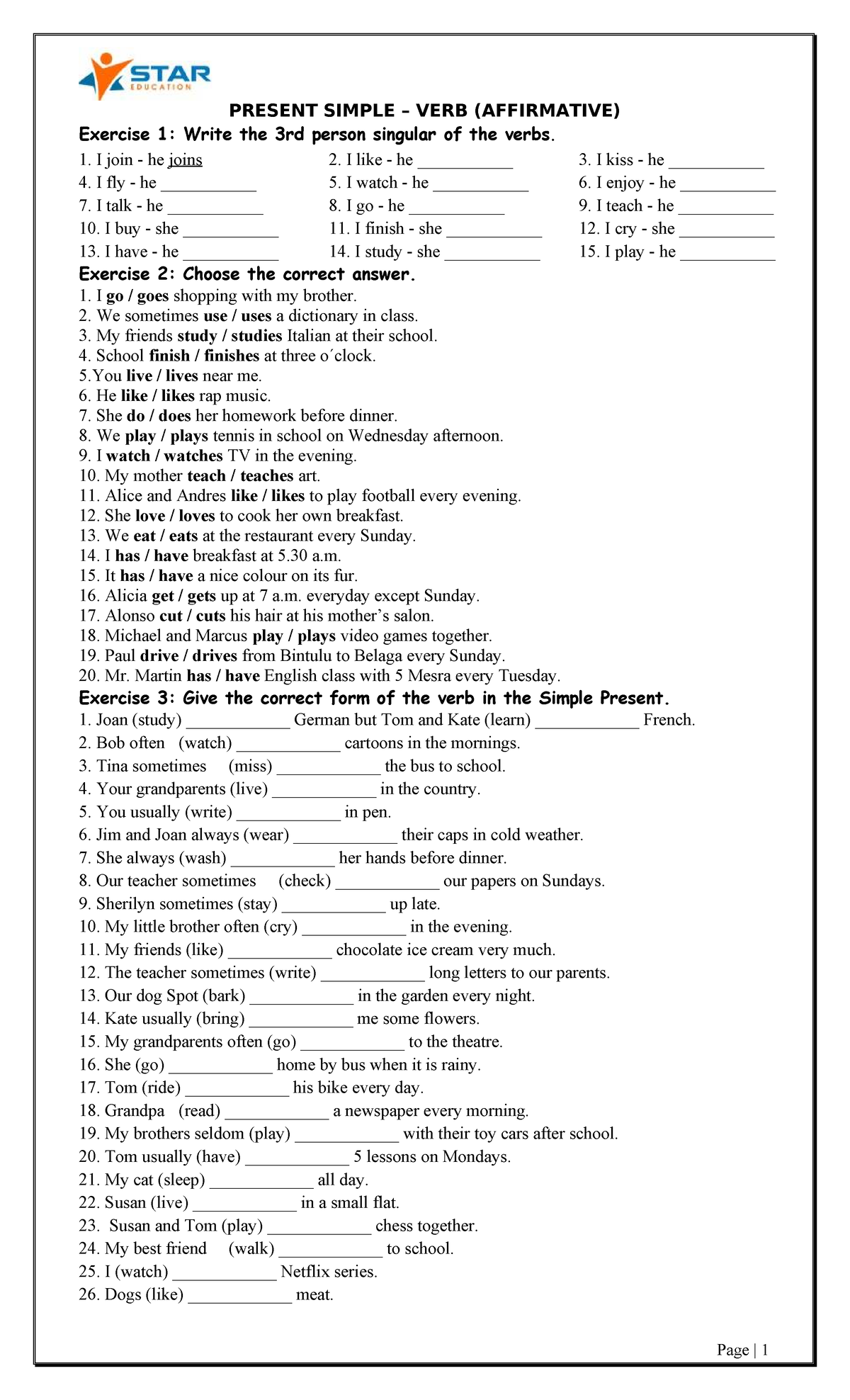 Present Simple (Tổng Hợp) Exercises and Answers - Studocu