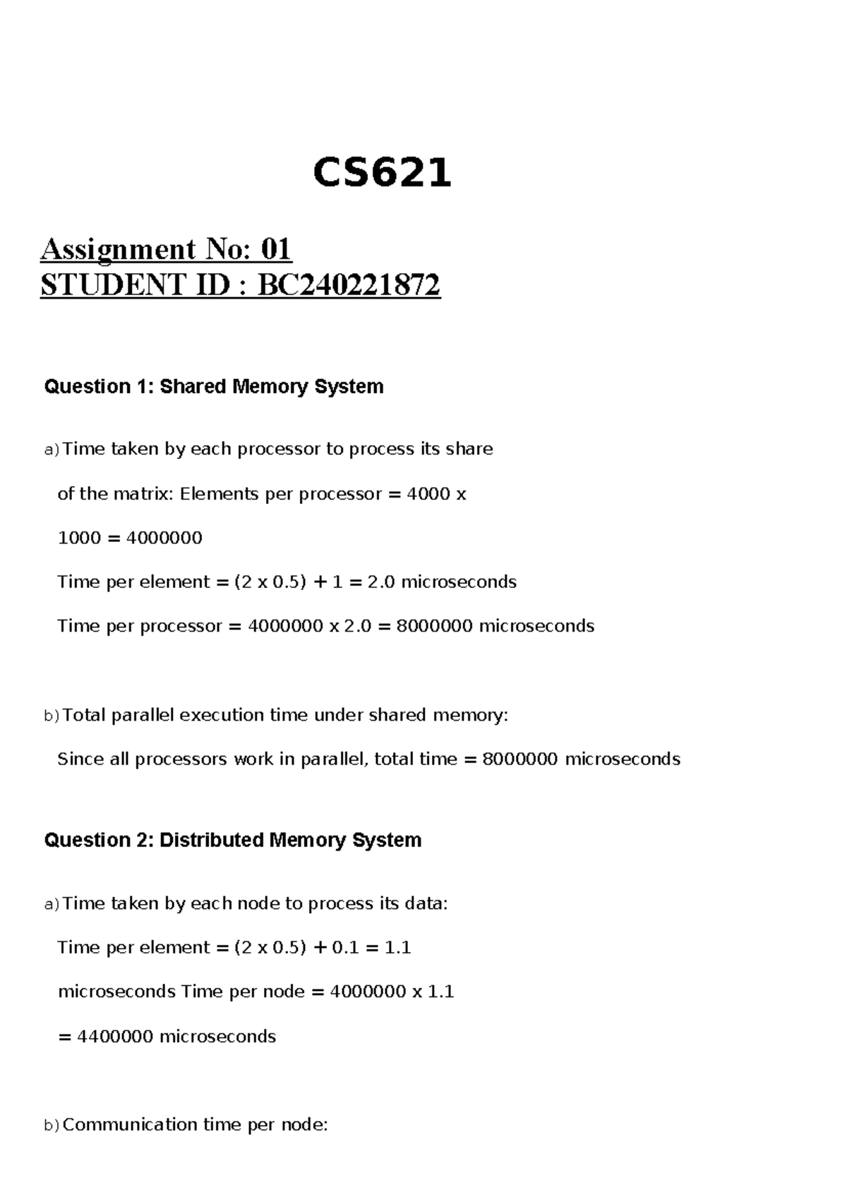 CS621 Assignment 01: Shared vs Distributed Memory Systems Analysis ...