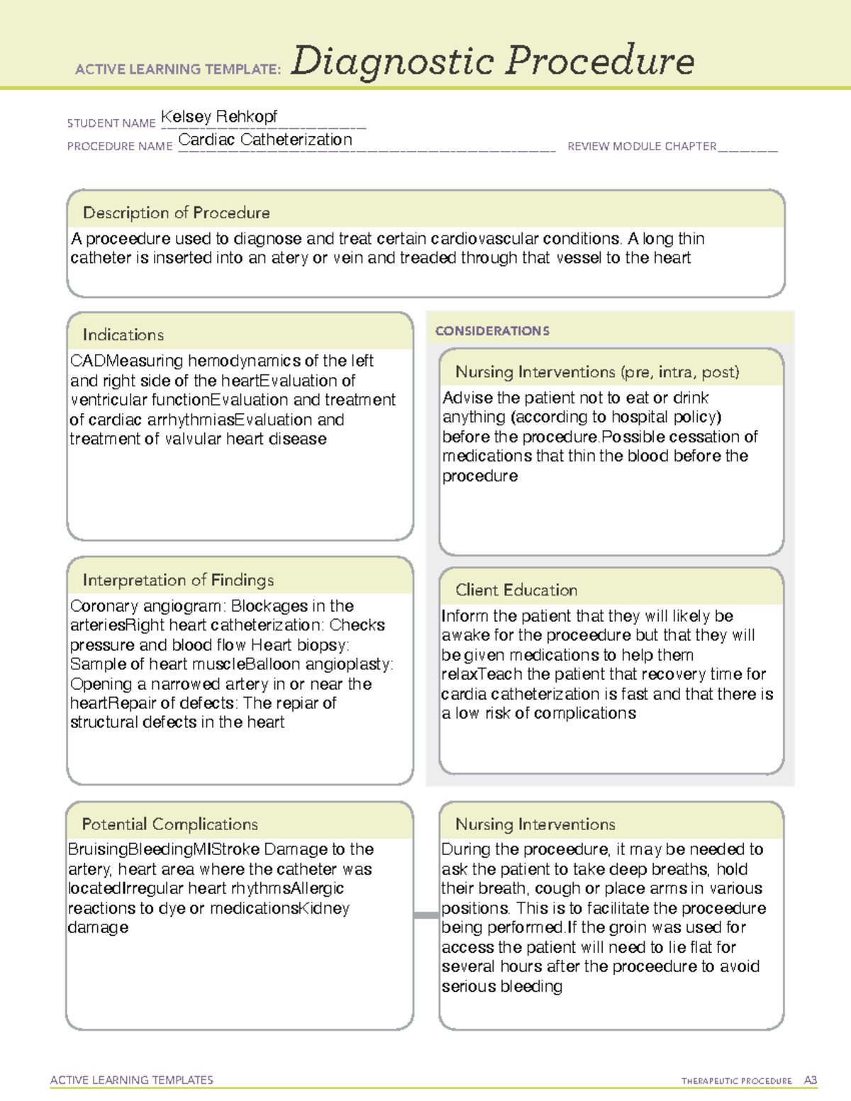 Cardiac Catheterization - ATI Active Learning Template Study Guide ...